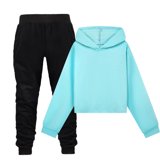 Girls Matching Set, Solid Color Pullover Hoodie & Stretch Pants, Easy ...