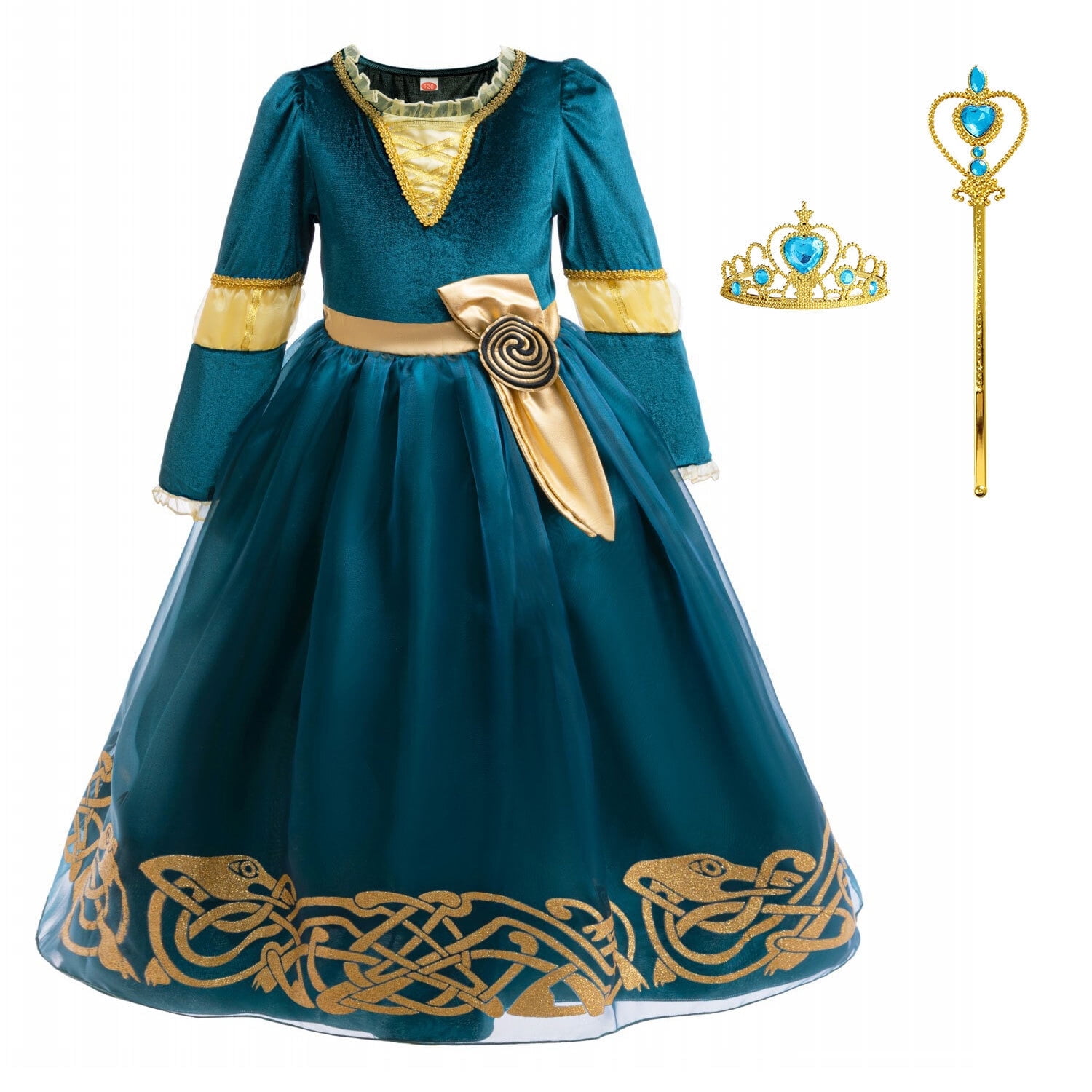 Rongking Merida Fancy-Dress Costume with Wand, Crown for Child Little ...