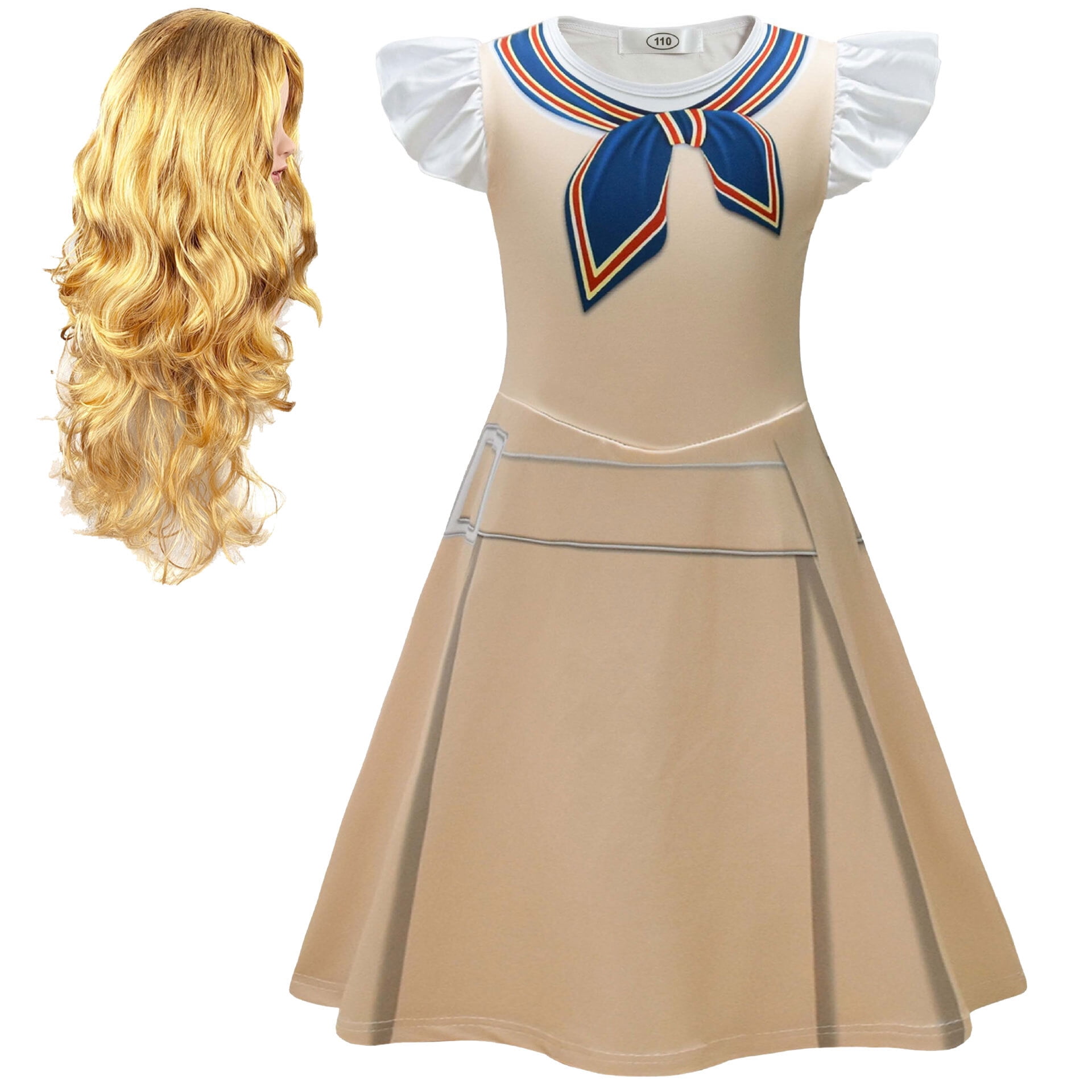 Girls Megan Costume with Wig Short Sleeve Halloween Cosplay Dress, Size ...