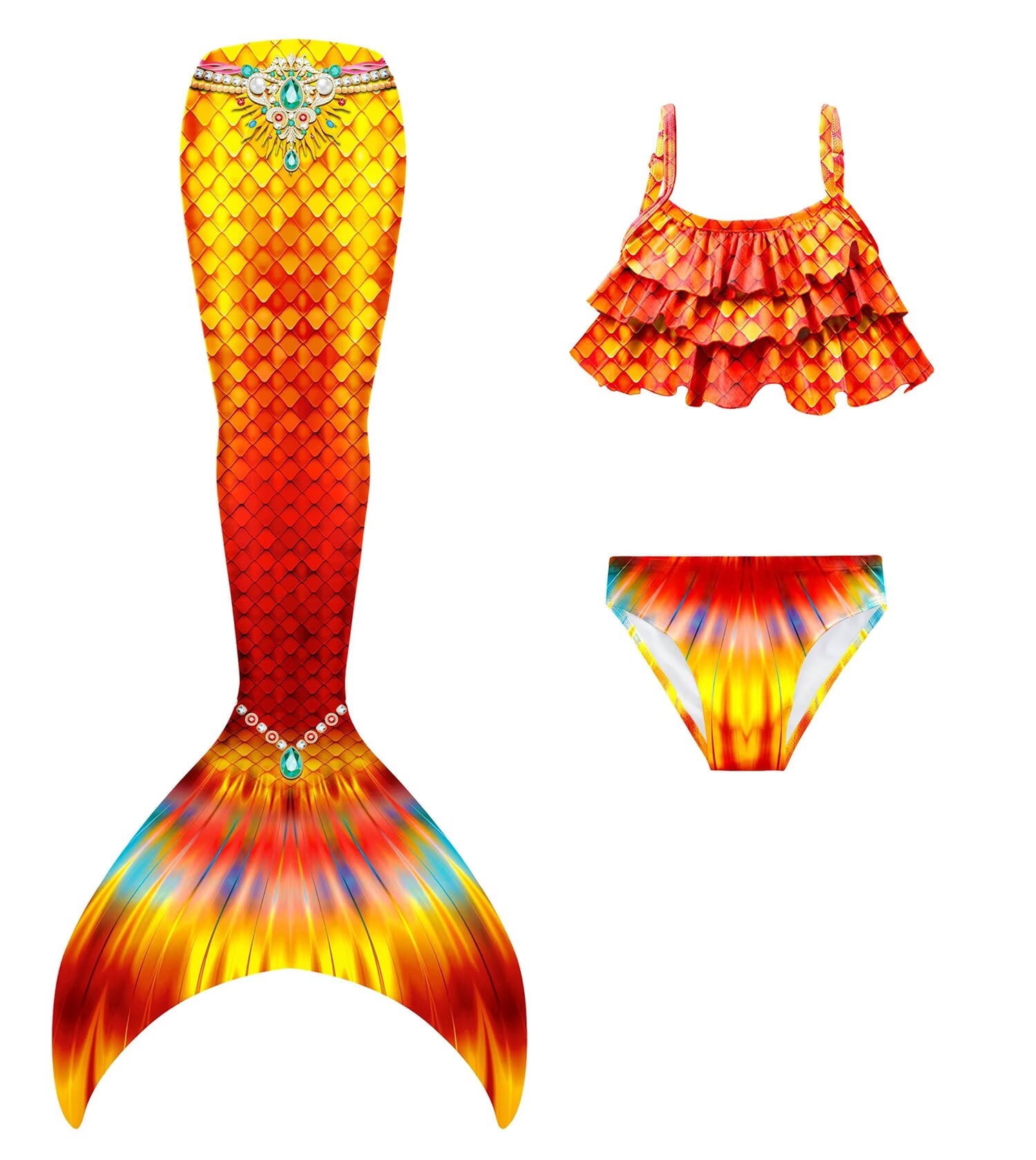 Hejin Mermaid Tail for Girls 3Pcs Kids Mermaid Swimwear Costume Bathing ...