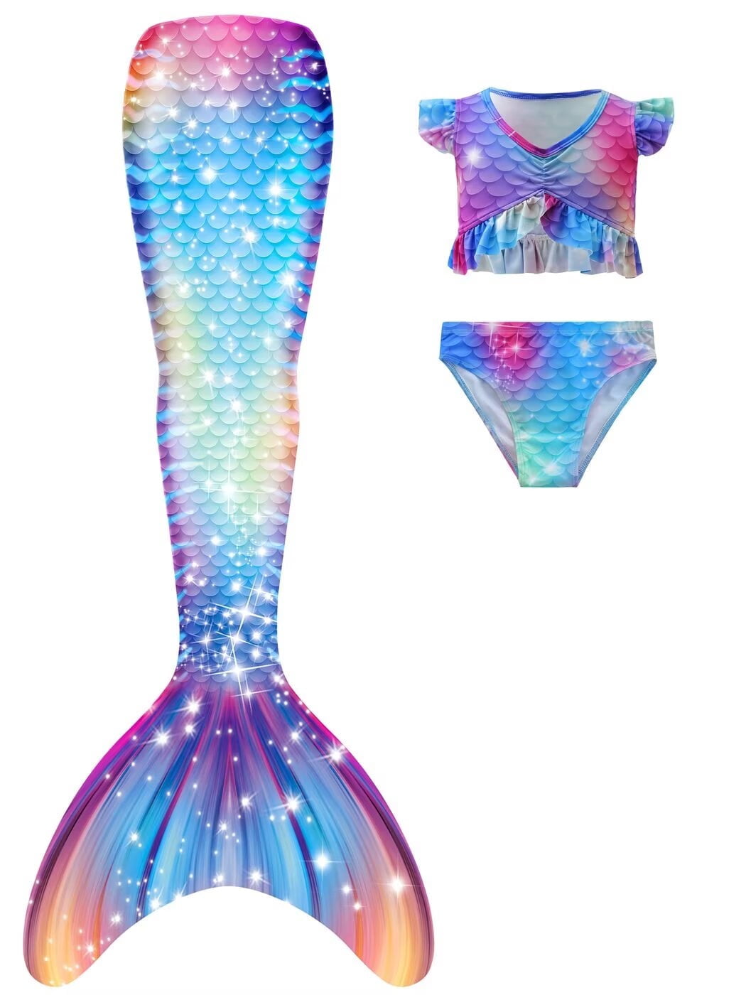 Hejin Mermaid Tail for Girls 3Pcs Kids Mermaid Swimwear Costume Bathing ...