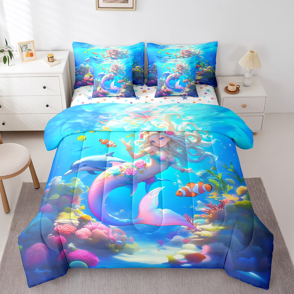 Mermaid Bedding Set Fantasy Magical Mermaid Twin Comforter Set 7 Piece ...