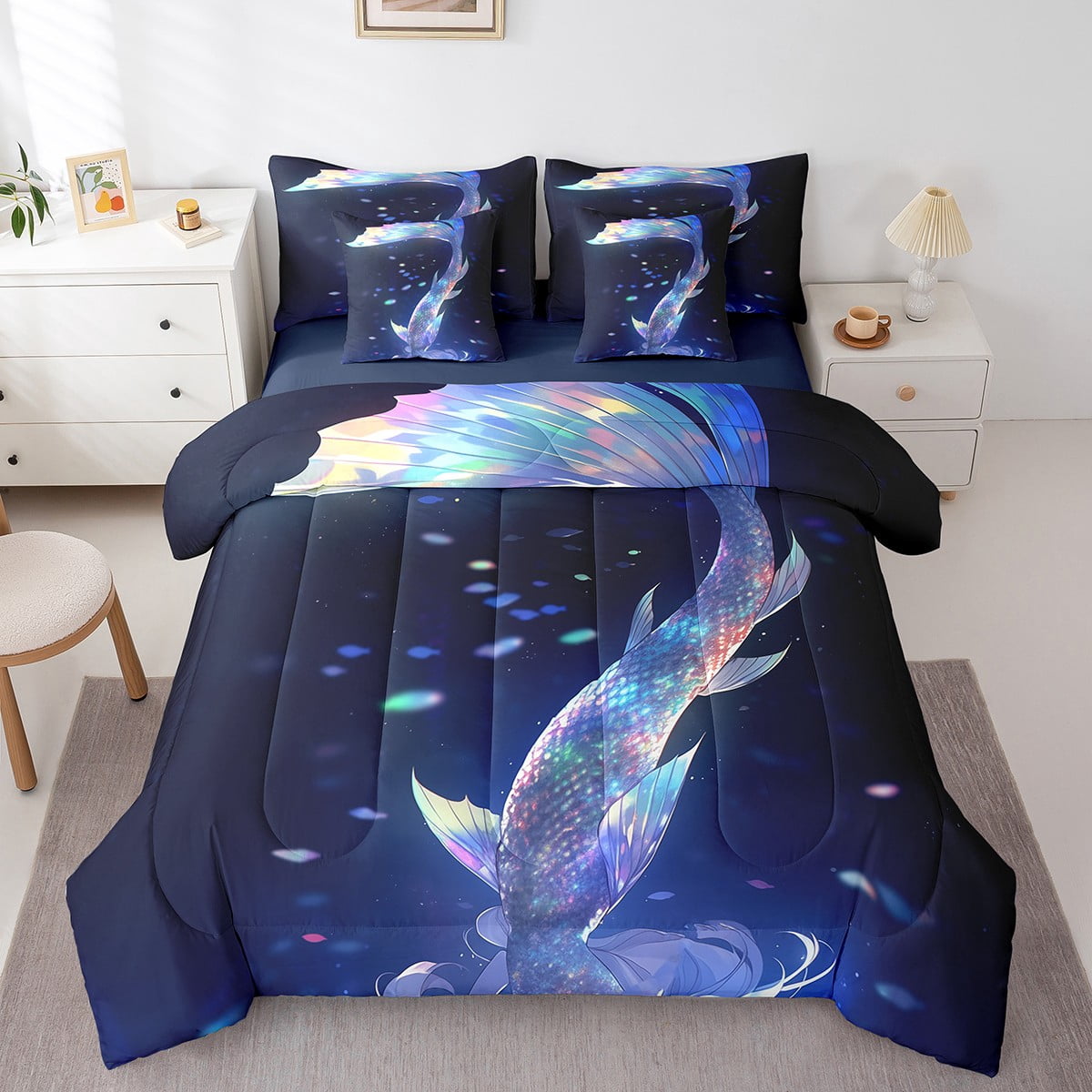 Mermaid Bedding Set Twin Size,Mermaid Tail Comforter Set,Rainbow ...