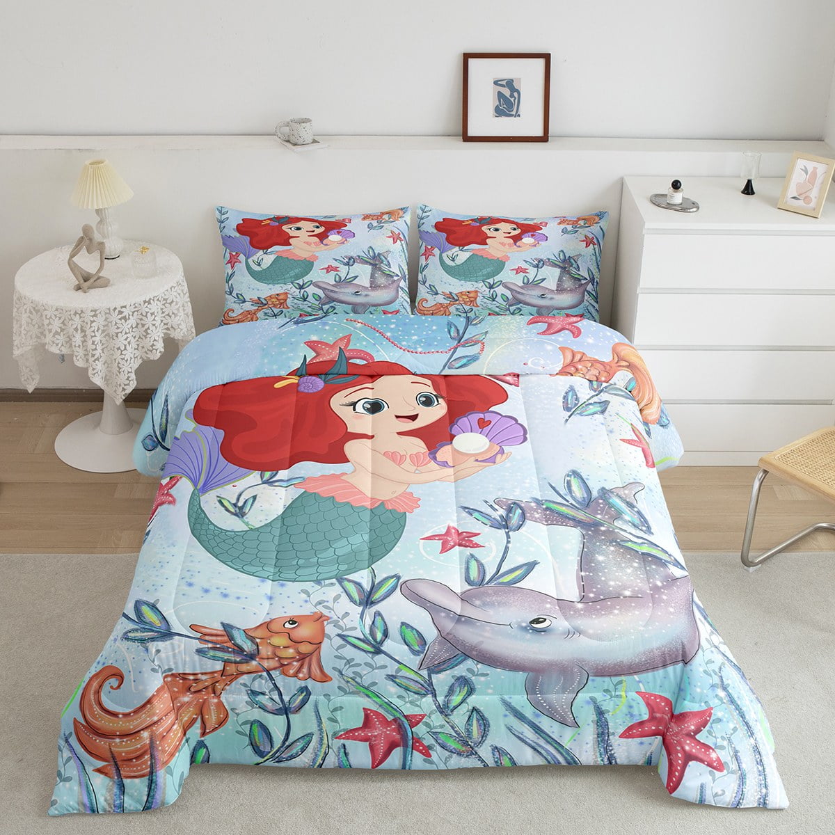 Girls Mermaid Comforter Set Kawaii Mermaid Girl Bedding Comforter Sets ...