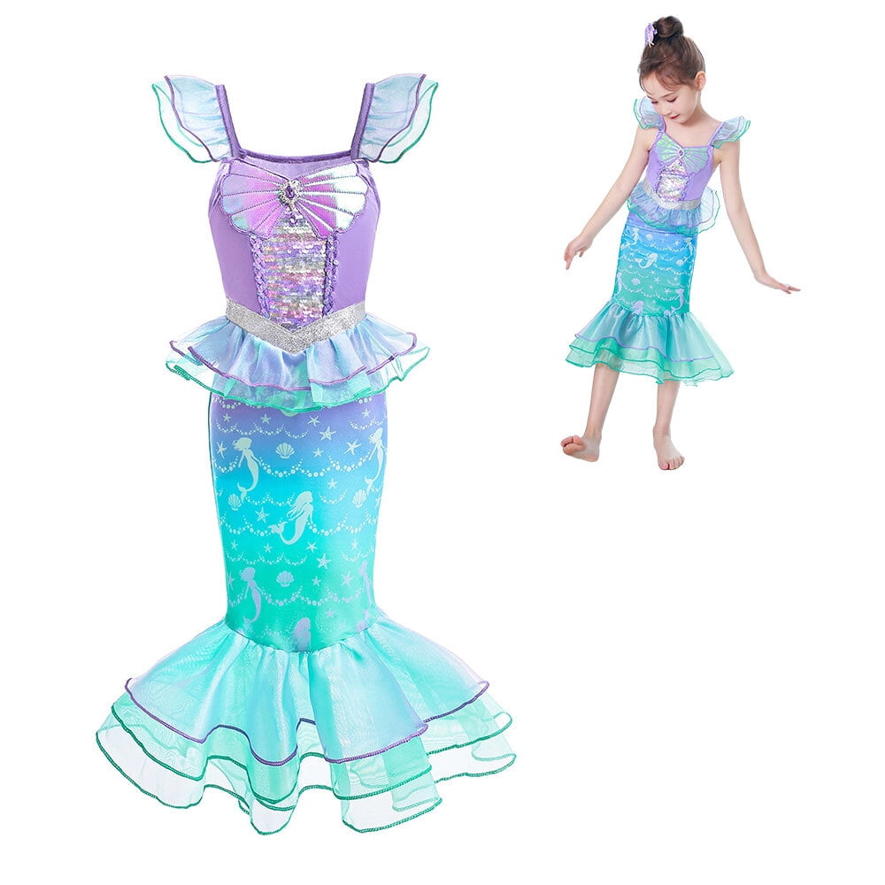 Girls Mermaid Costume Dress Christmas Birthday Cosplay Party Outfit, 2 ...