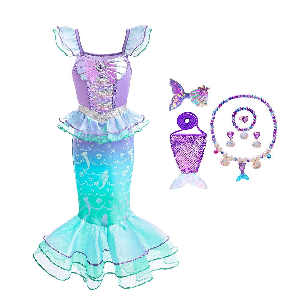 Girls Mermaid Costume Dress Christmas Birthday Cosplay Party Outfit, 2 ...