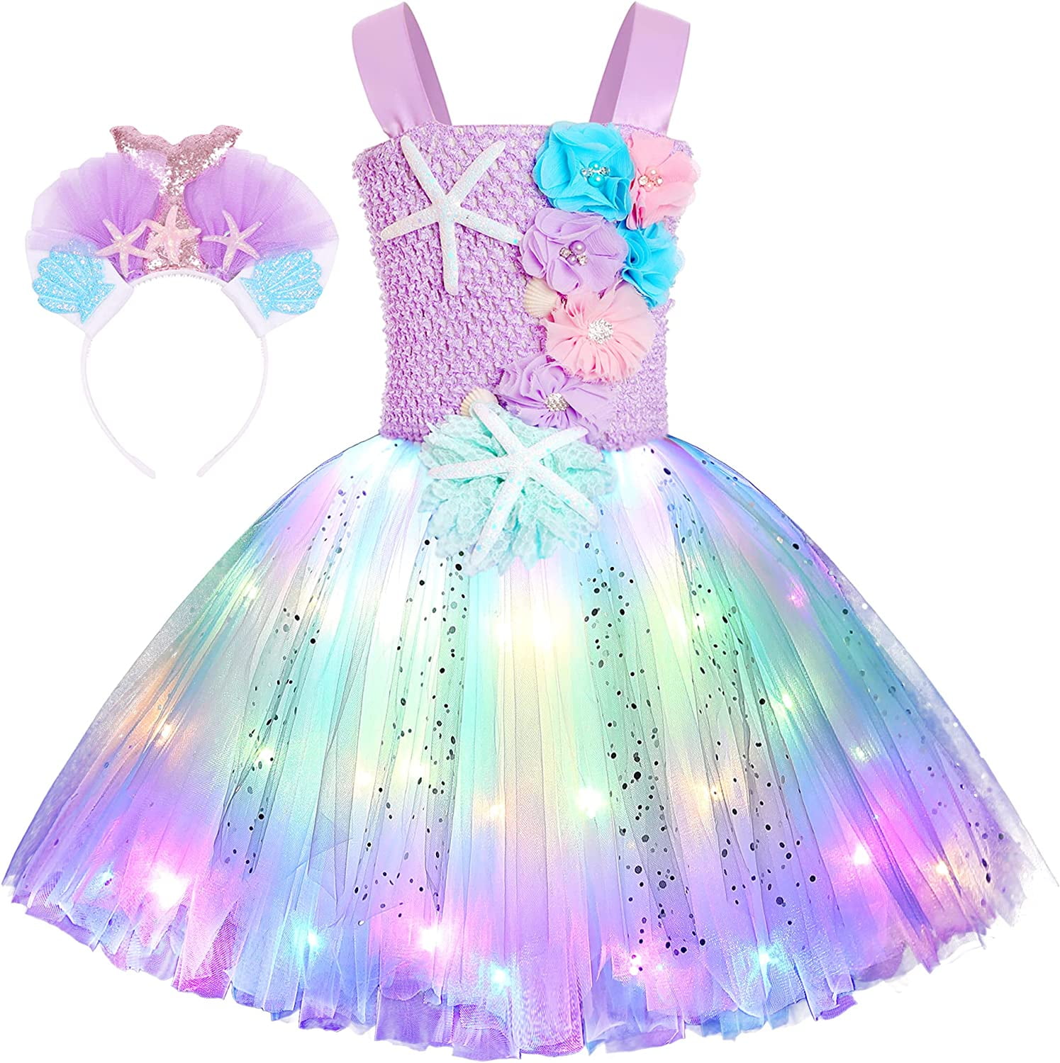 Girls Mermaid Costume Mermaid Tutu Dress Color Led Light Up for ...