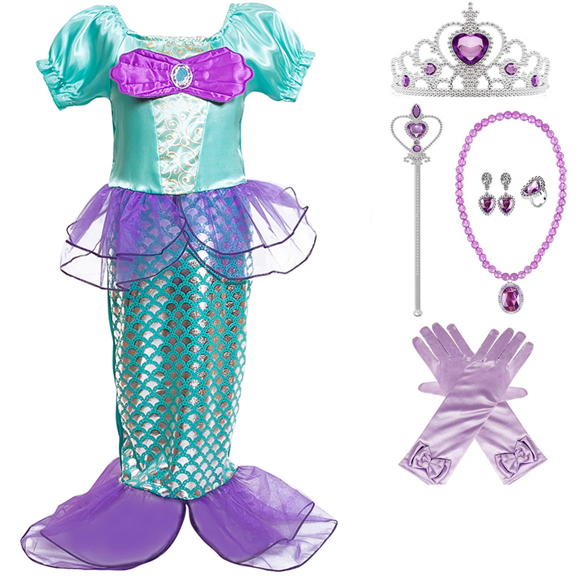 Girls Mermaid Costume Princess Dress Up with Accessories - Walmart.com