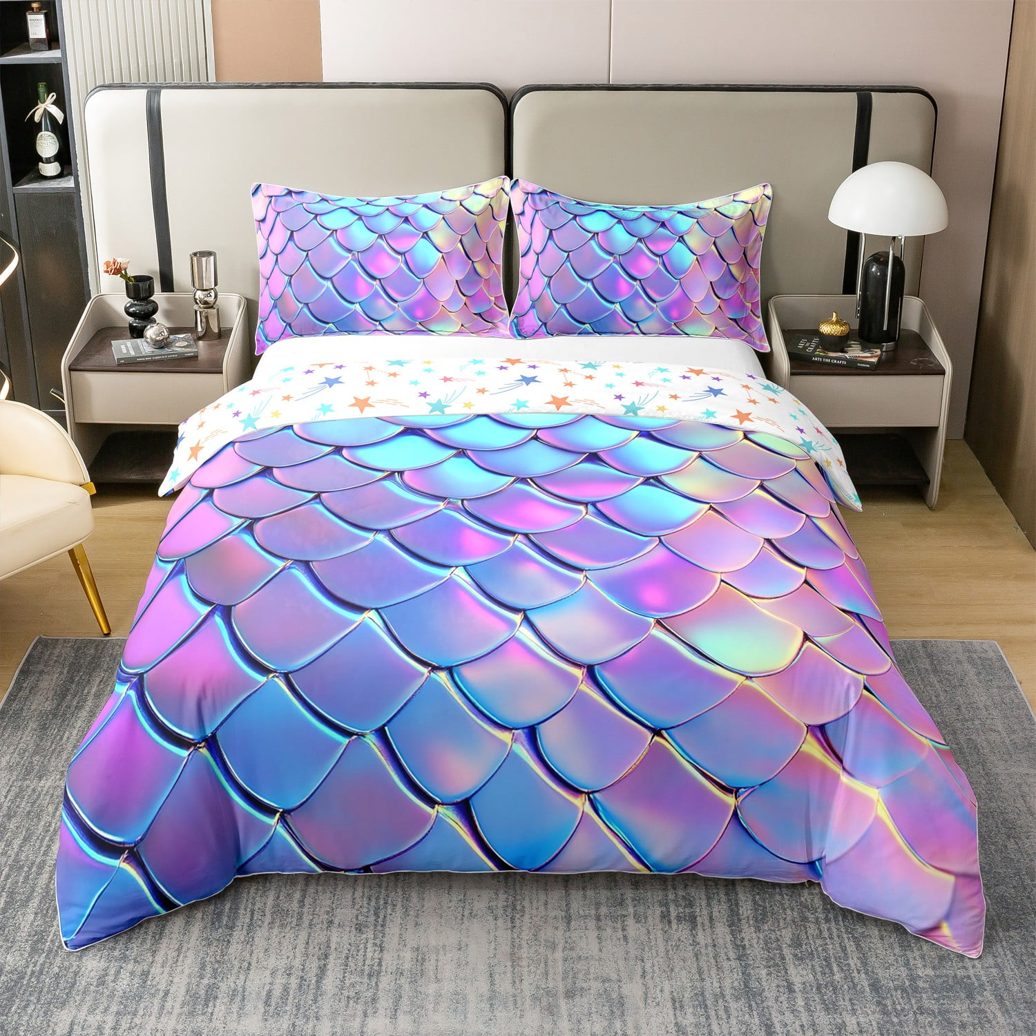 Girls Mermaid Duvet Cover,Mermaid Scales Comforter Cover Twin Size ...