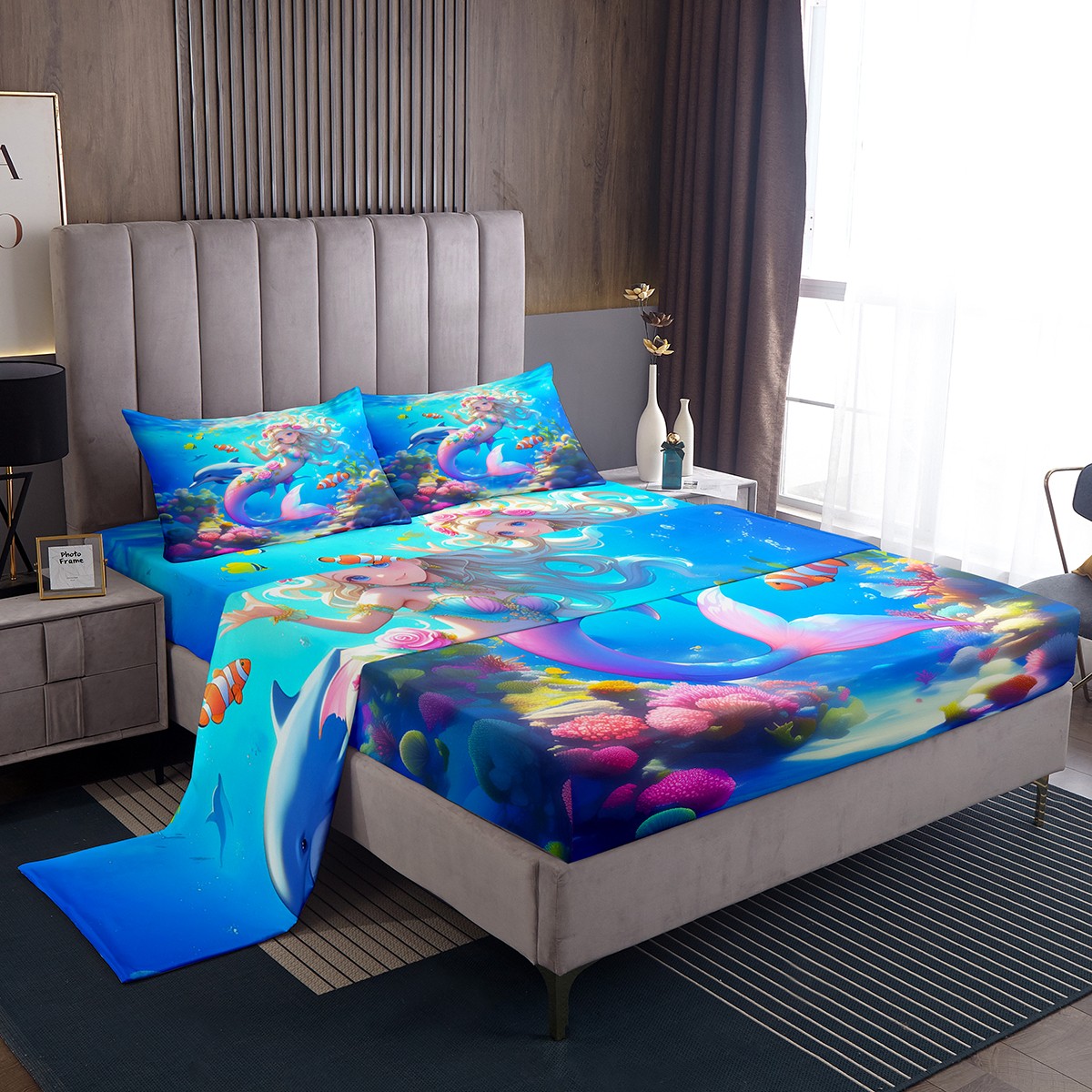 Girls Mermaid King Bedding Set Fantasy Magical Mermaid Bed Sheets ...