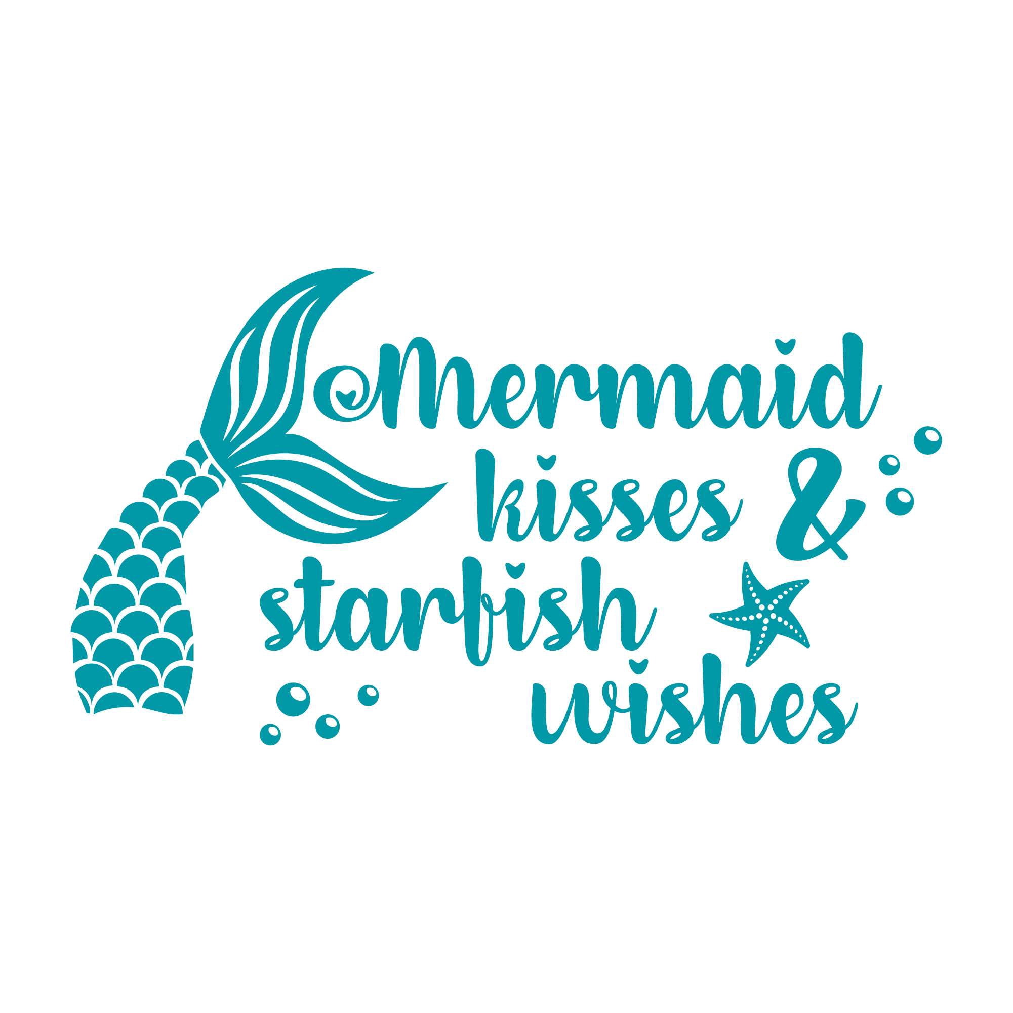 Girls Mermaid Kisses Starfish Wishes Adorable Quote Wall Decal ...