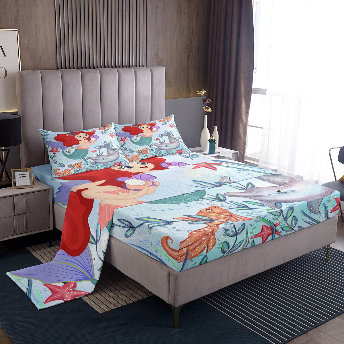 Mermaid Sheets Kawaii Mermaid Bed Sheets Set, Ocean Animal Fish Dolphin ...