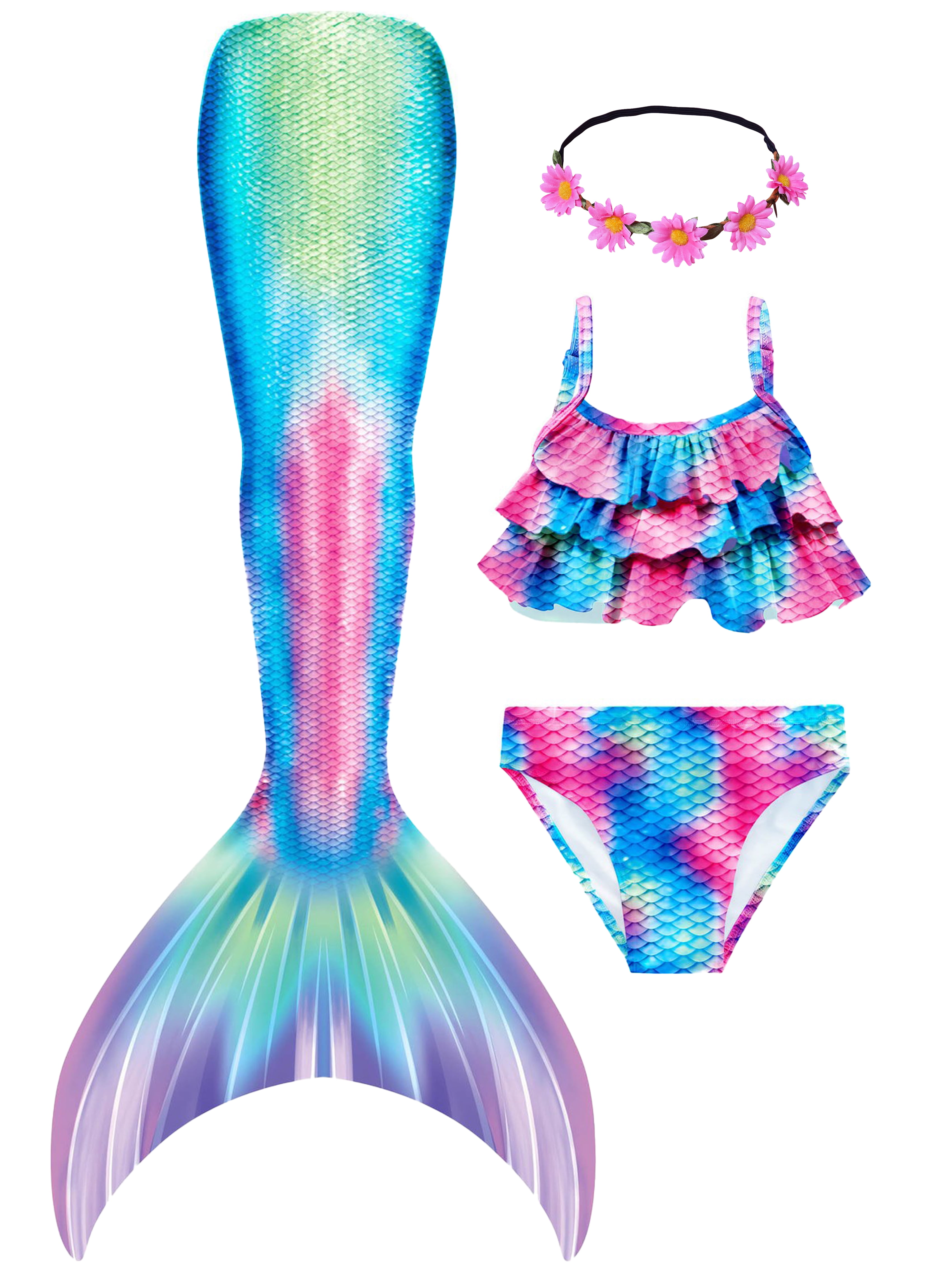Girls Mermaid Swimming Tail Kids Mermaid Bathingsuit Sea Costume 3 ...