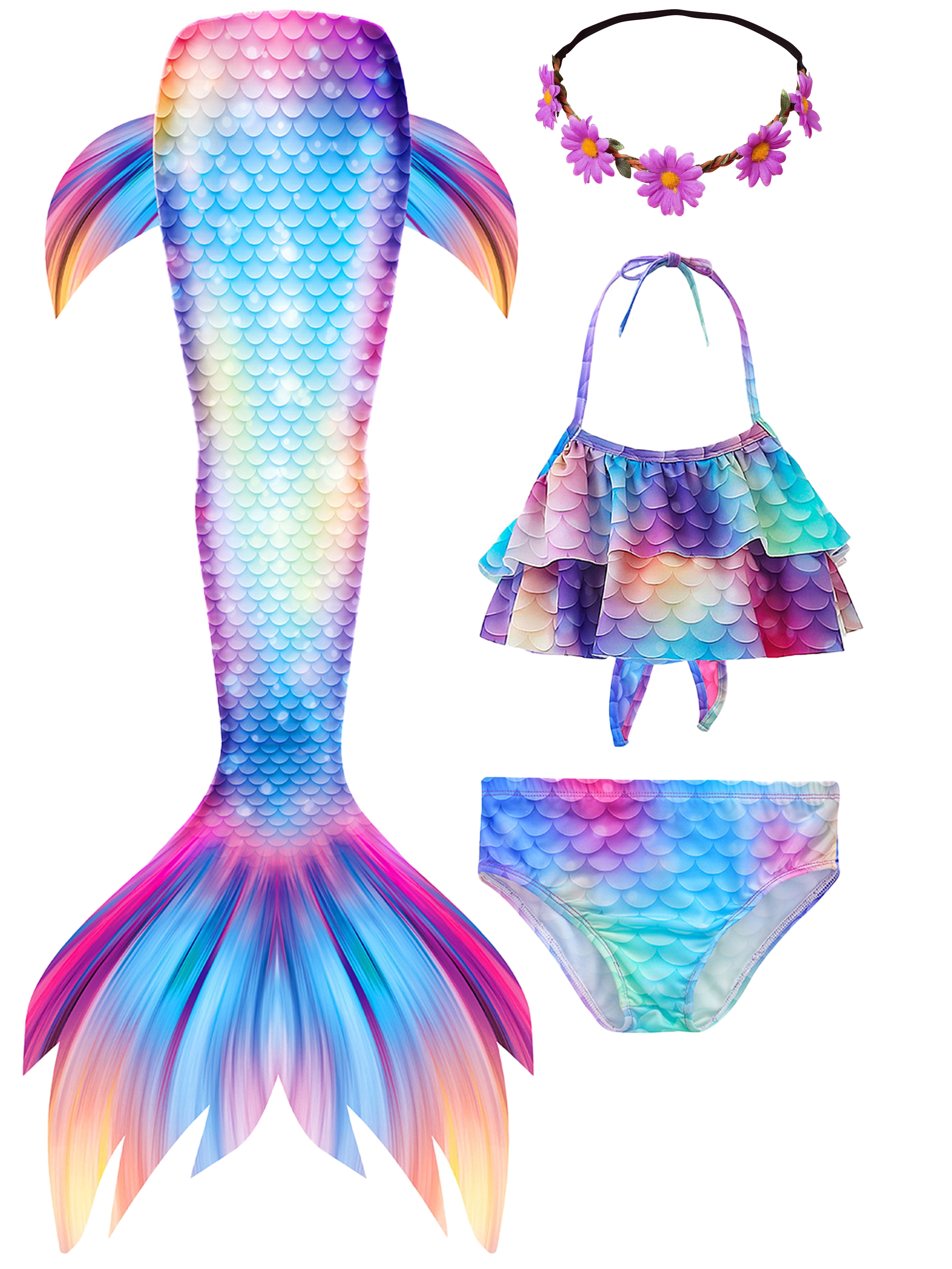 Girls Mermaid Swimming Tail Kids Mermaid Swimwear Sea Costume 5-6Years ...