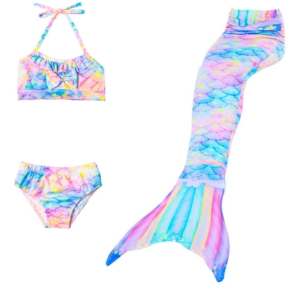Girls Swimsuit 3 Piece Set with Tail Summer Cute Beach Bathing Suit ...