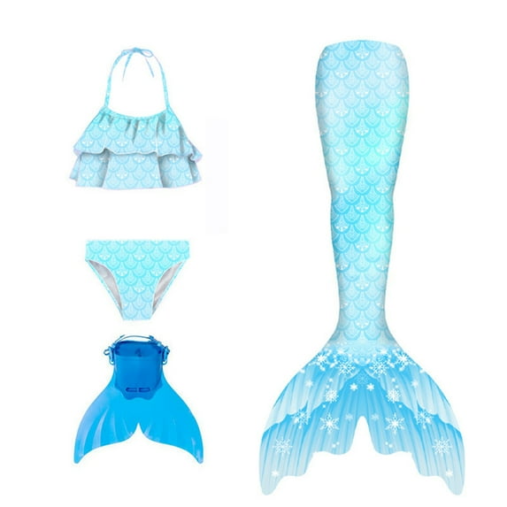 Girls Swimwear 4 Piece Swimsuit Set Gradient Print with Tail and Fins ...