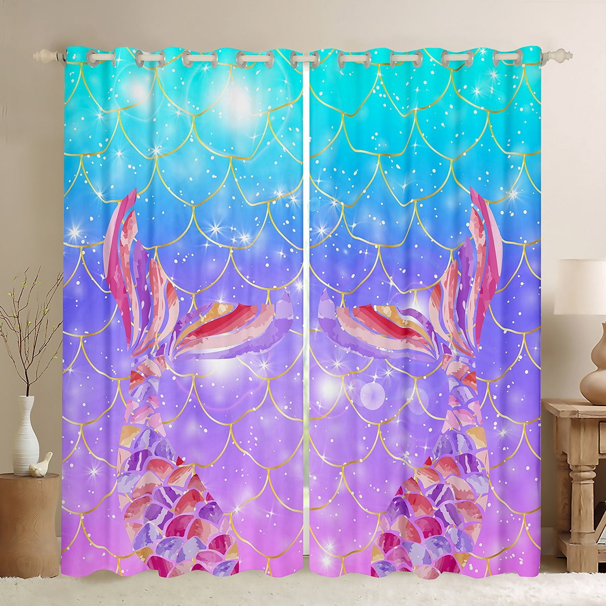 Mermaid Tails 30%-50% Blackout Curtains Mermaid Fish Scale Curtains ...