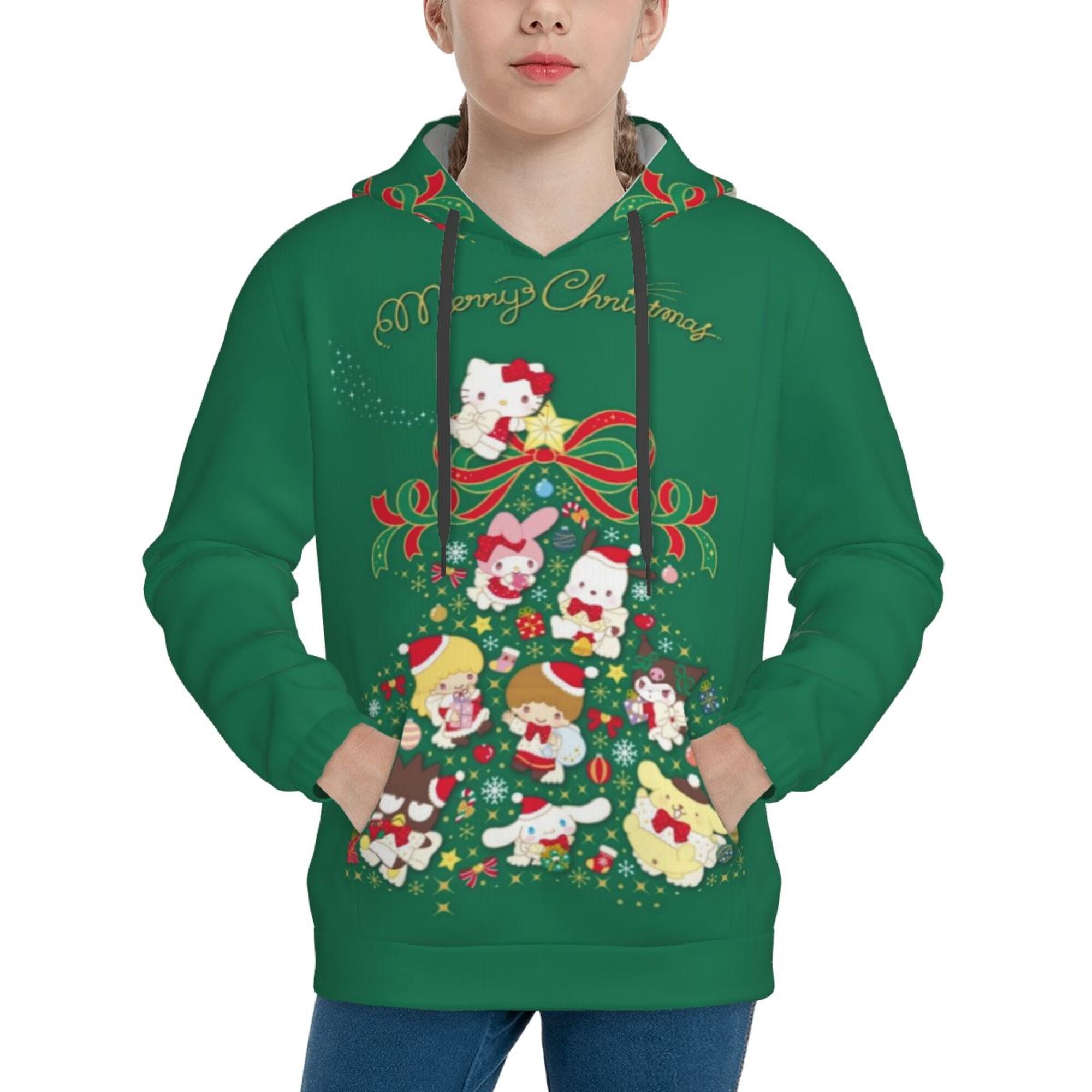 Girls Merry Christmas Hello Kitty Hoodie,Cute Pullover Sweatshirts with ...