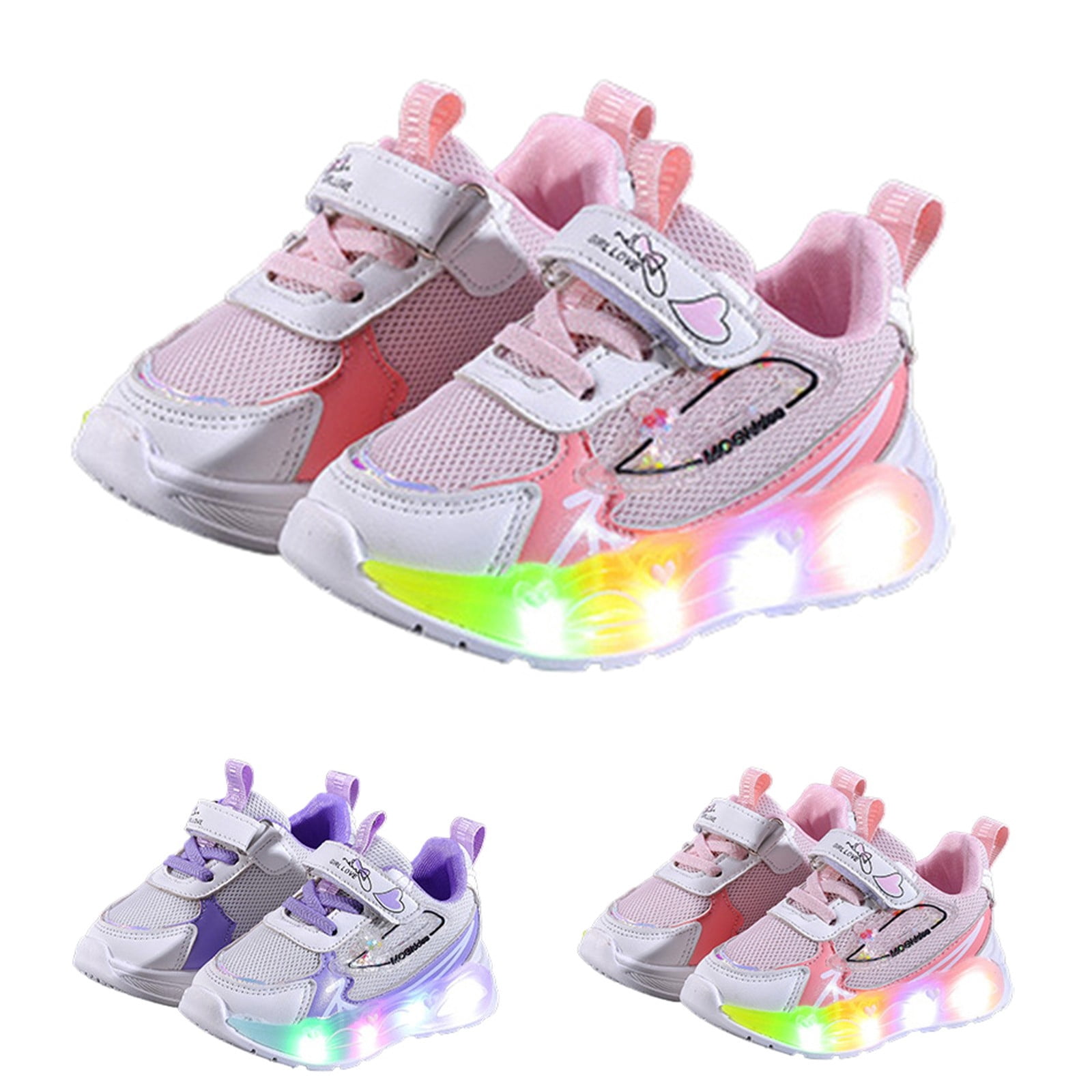 Girls' Mesh Breathable Sneakers With Light Up Bands Glowing Lightweight ...