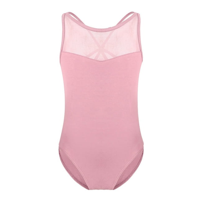 Girls Mesh Insert Criss Cross Back Ballet Dance And Gymnastics Leotard