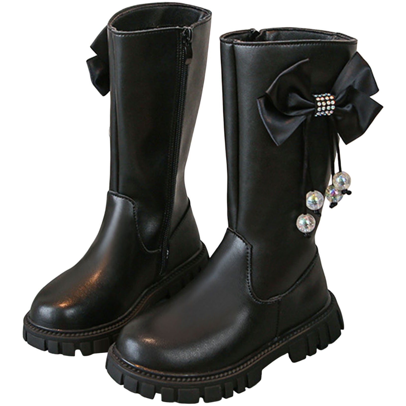 Girls Mid Calf Riding Boots Kids Child Zip up Bow Princess Booties ...