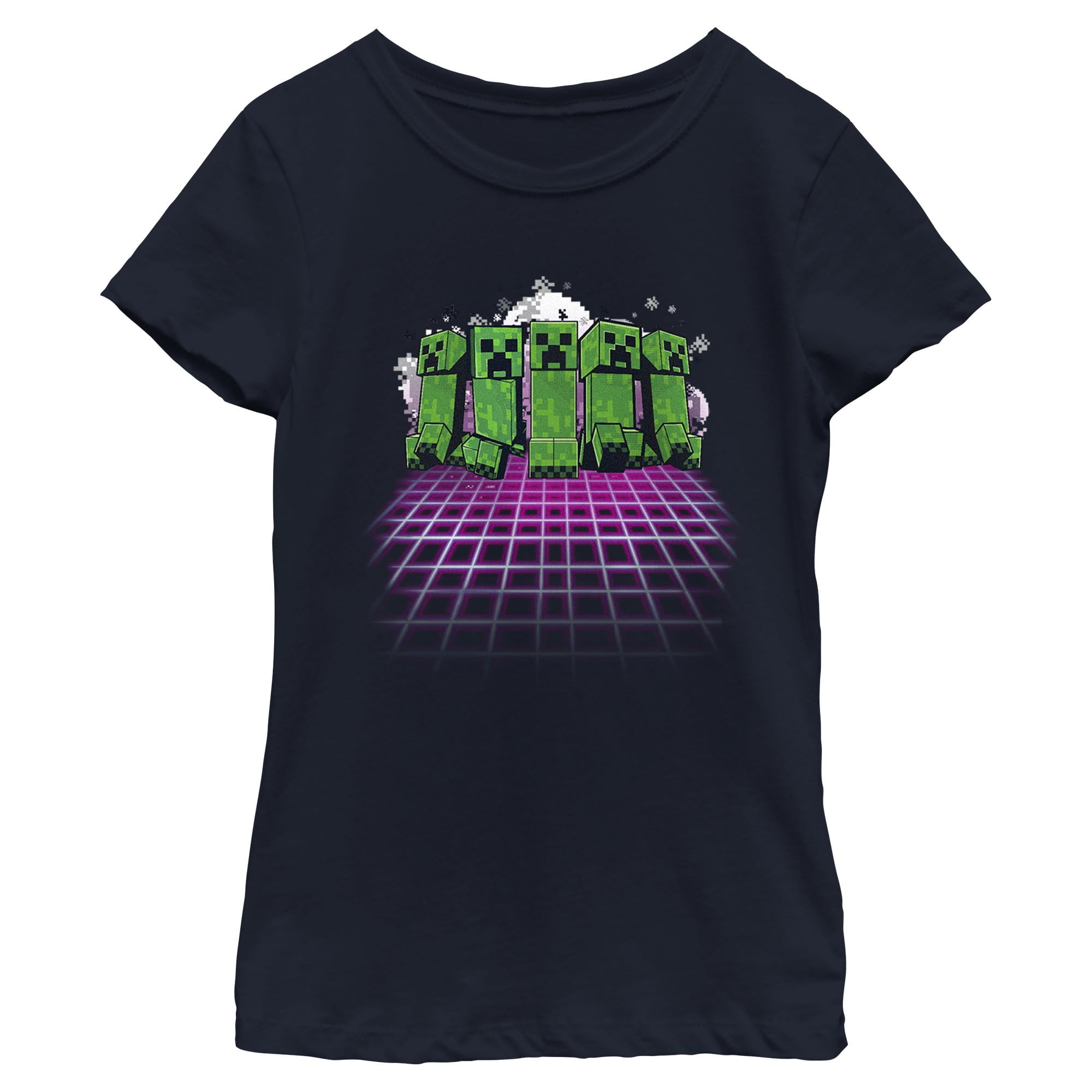 Girls Minecraft Creeper Holographic Grid Floor T Shirt - Walmart.com