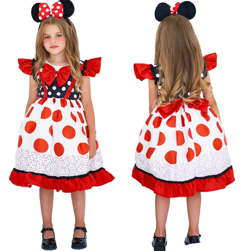 Girls Minnie Mouse Polka Dots Dress Halloween Christmas Party Costume