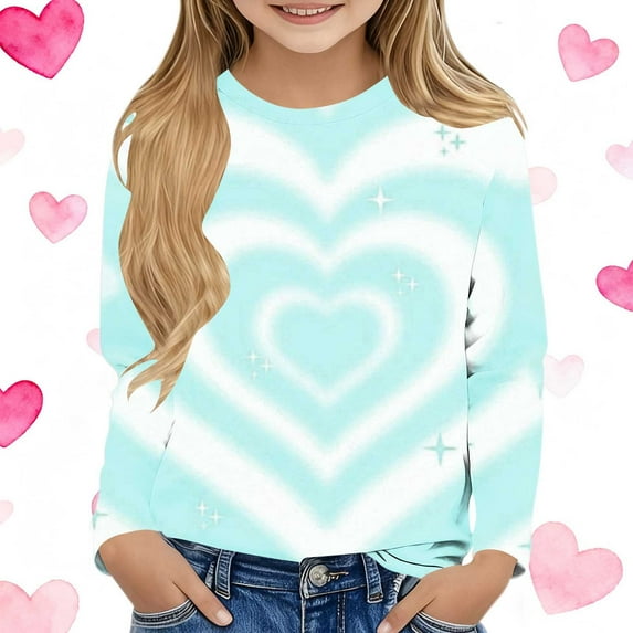 Girls Mint Green Gradient Heart Print Long Sleeve Top - Sparkly Soft ...