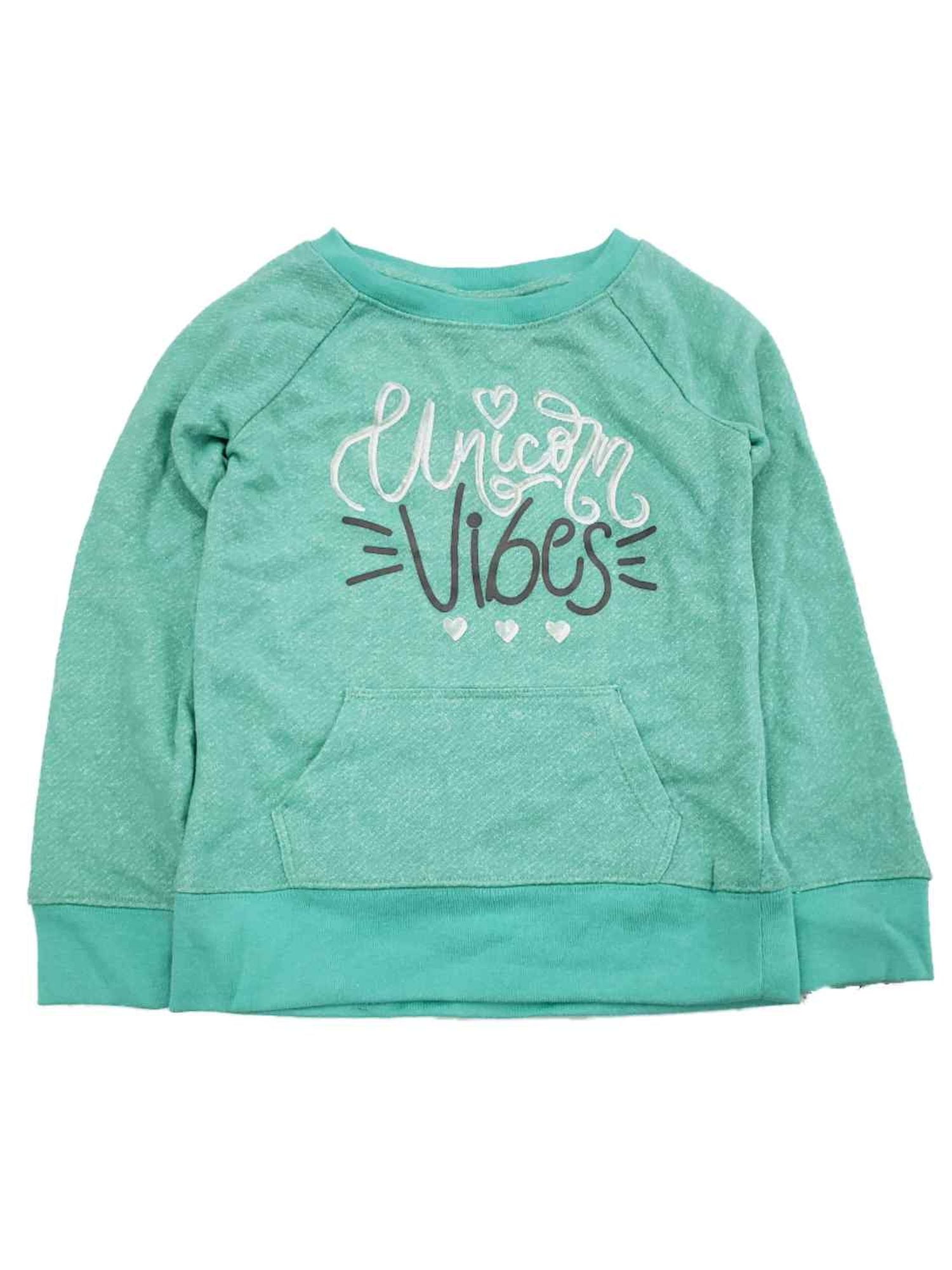 Girls Mint Green Winter Unicorn Vibes Heart Shiny Sweatshirt Sweat ...