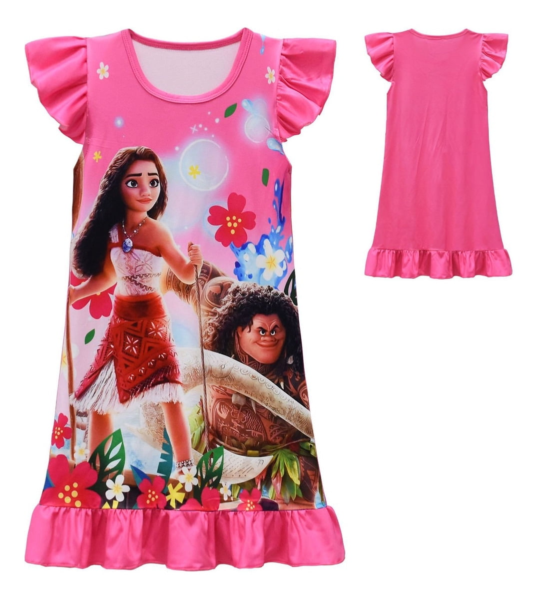 Girls Moana 2 Floral Adventure Nightgown – Kids Pink Pajamas Sleep ...