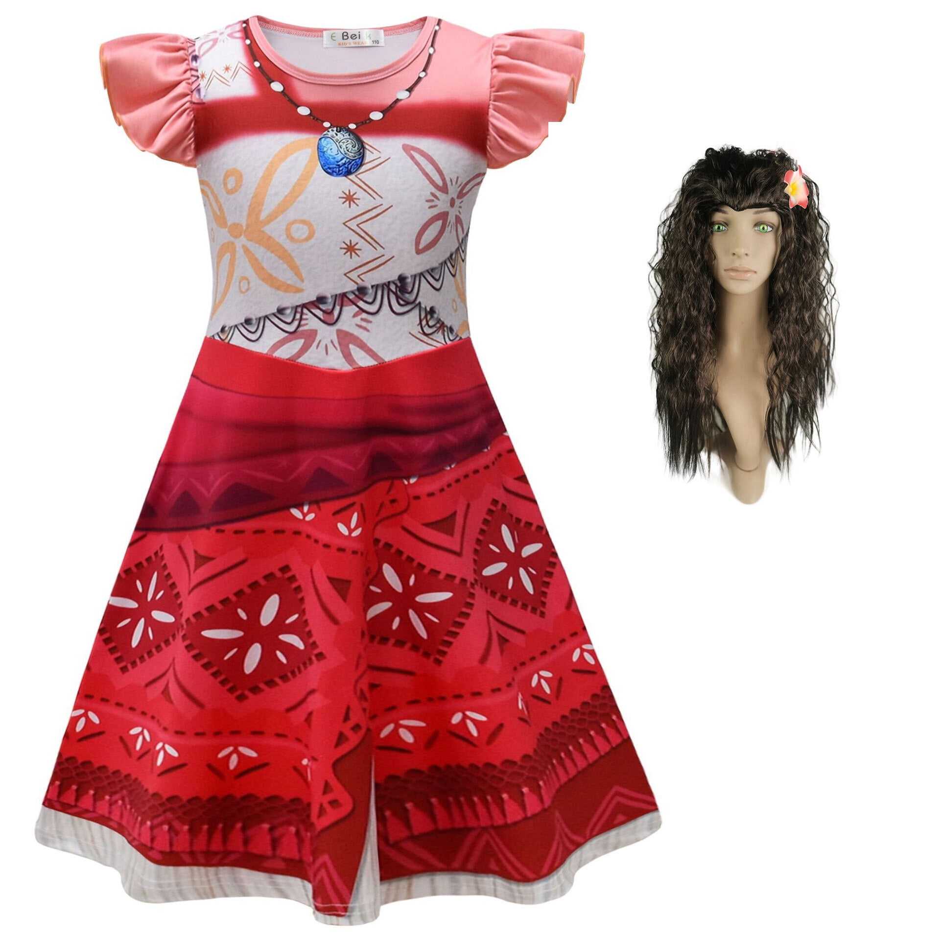 Girls Moana Costume Dress with Wig Halloween Outfits for 3-9Y - Walmart.com