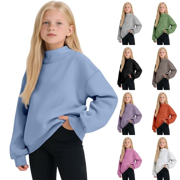 Girls Mock Neck Sweatshirt Turtleneck Tops Long Sleeve Plain Cute ...