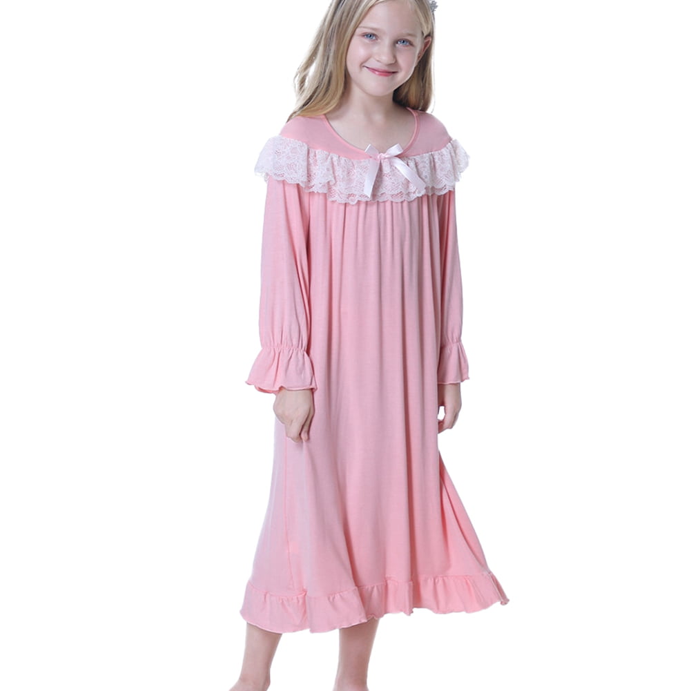 Girls Modal Long Sleeve Pajama Dress Knitted Cotton Long Princess ...