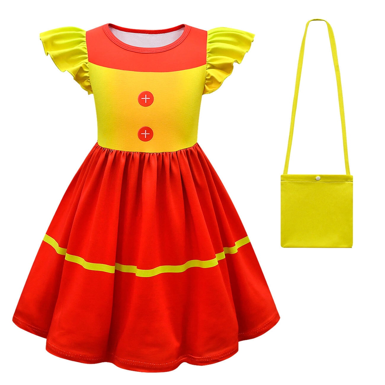 Girls Short Sleeve Clown Costume Dress w/Bag 3D Cartoon Circus for ...