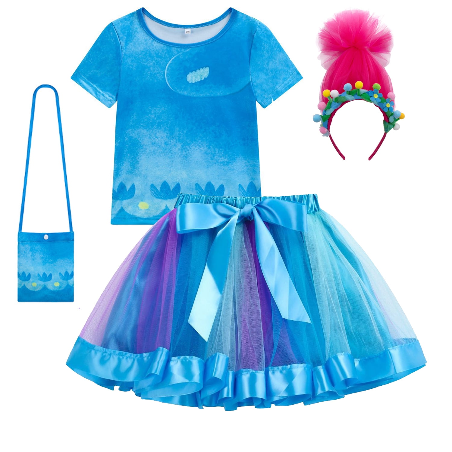 Girls Movie Costume Set Halloween Tops Rainbow Tutu Skirt Dress Up ...