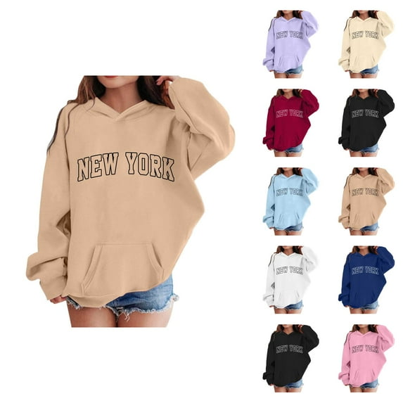 Girls New York Hoodies Fall Winter Long Sleeve Casual Graphic Hooded ...