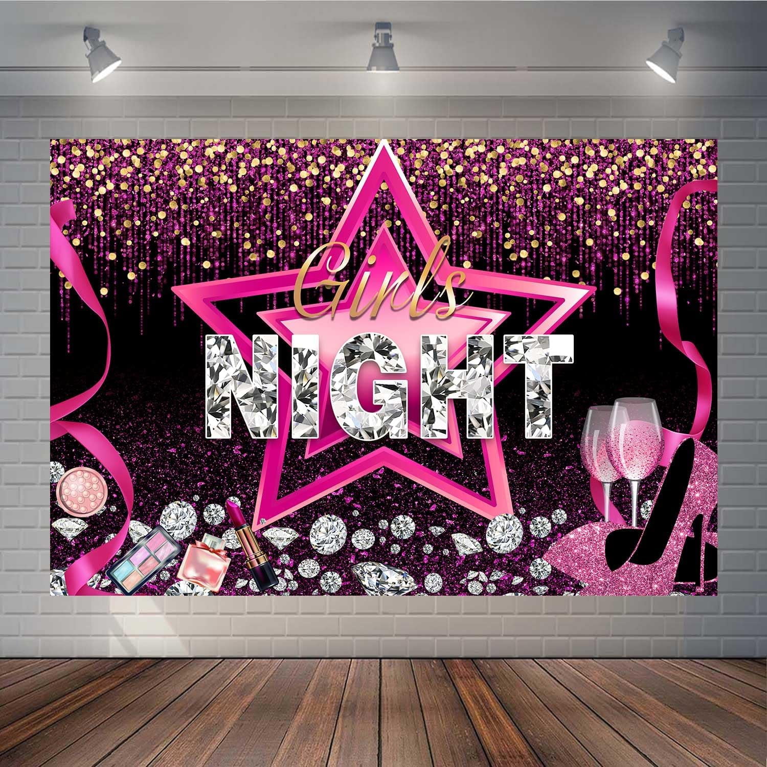 Girls Night Background Pink High Heels Star Diamond Gillter Women Party ...
