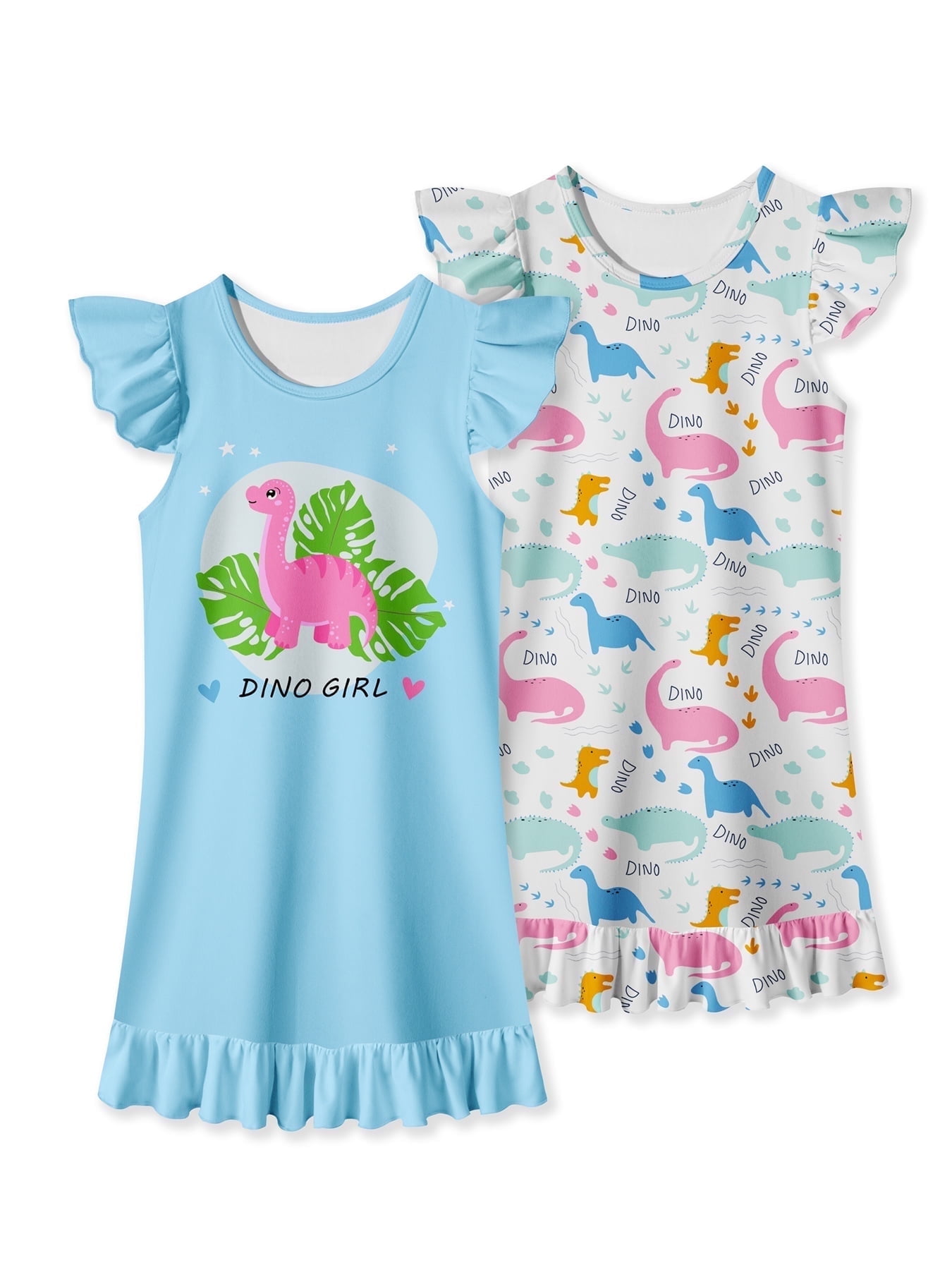 Girls Nightgowns - 2Pcs Flutter Sleeve Girls Pajamas Dress Unicorns ...