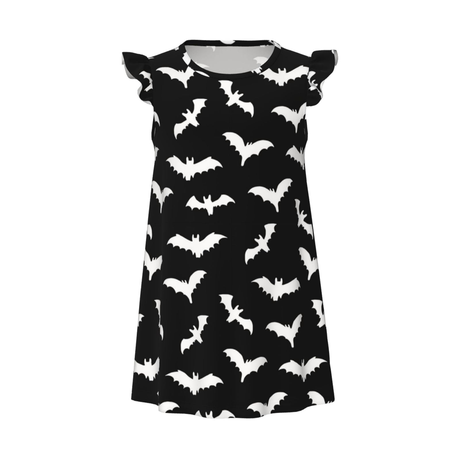 Girls Nightgown Bat halloween doodle cool black Flutter Short Sleeves ...