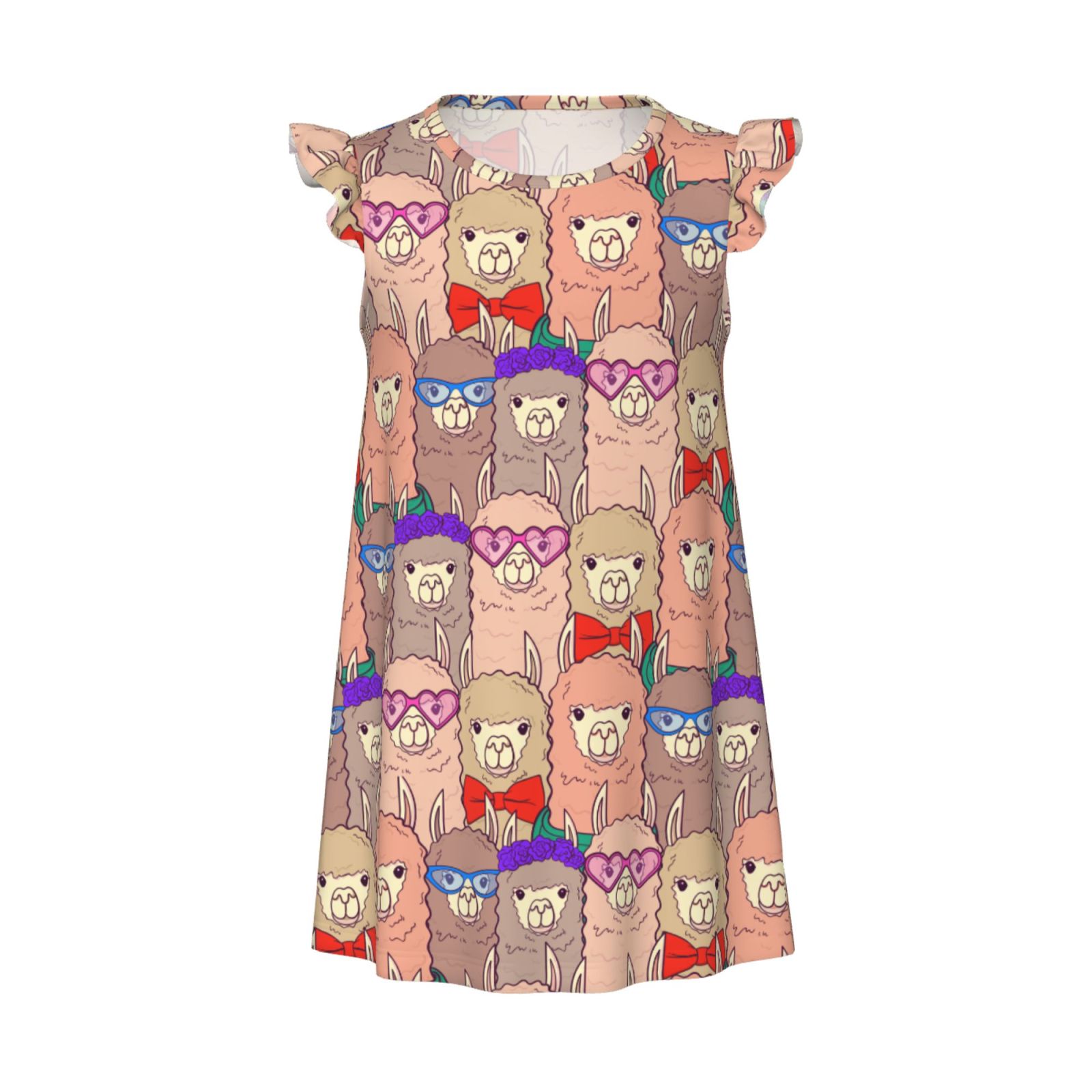 Girls Nightgown Flutter Sleeves Pajamas Cute Llamas With Glasses Bow ...