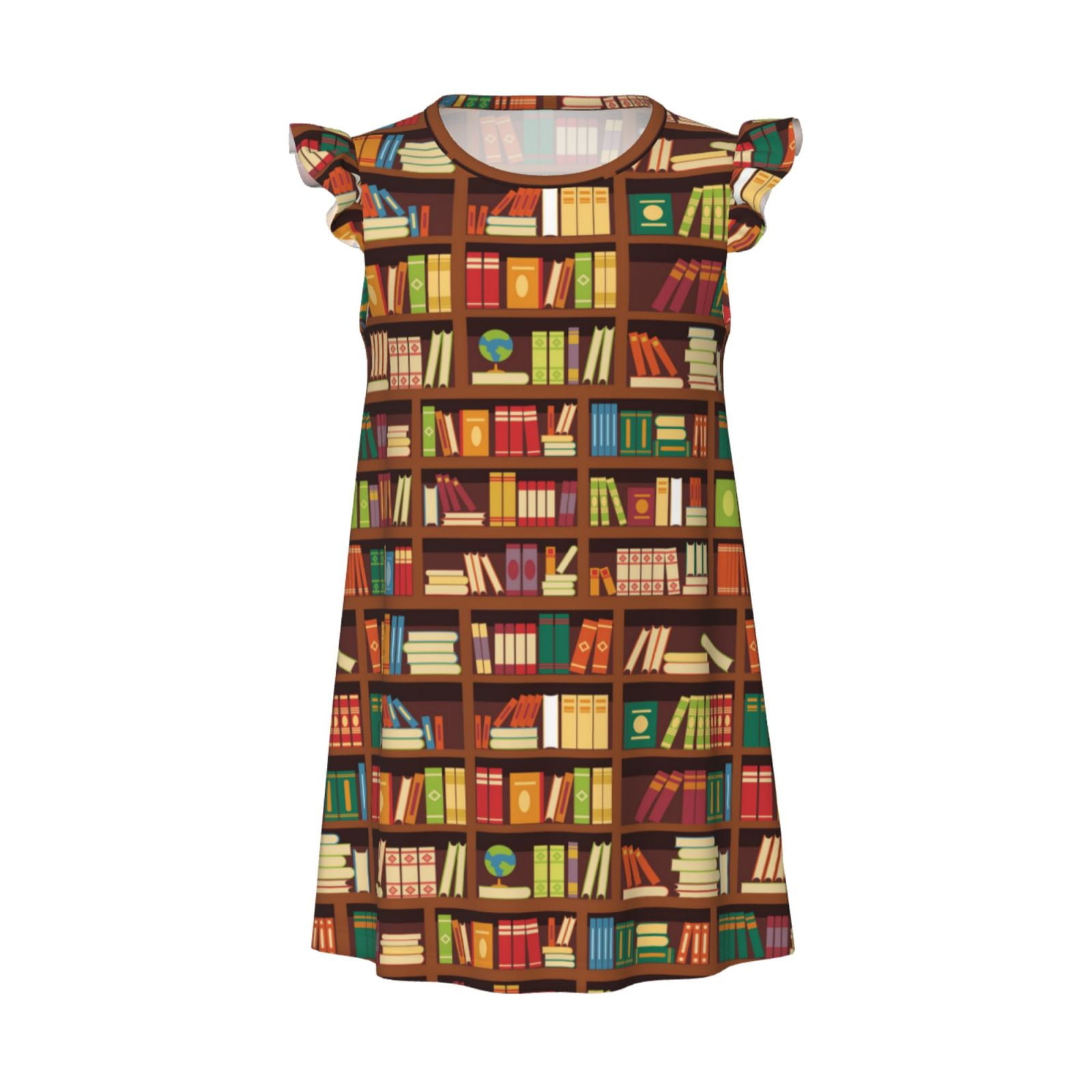Girls Nightgown Library vintage bookshelf print Flutter Short Sleeves ...
