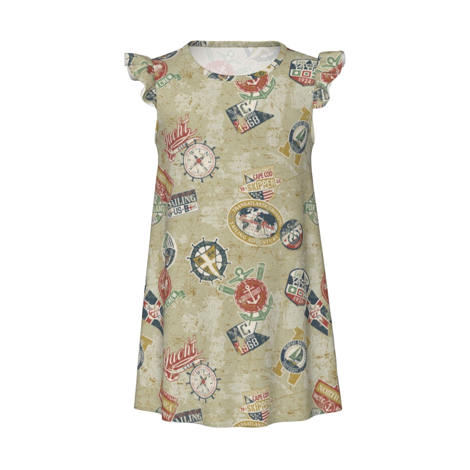 Girls Nightgown Marine Sailing Badges Flutter Short Sleeves Night Dress ...