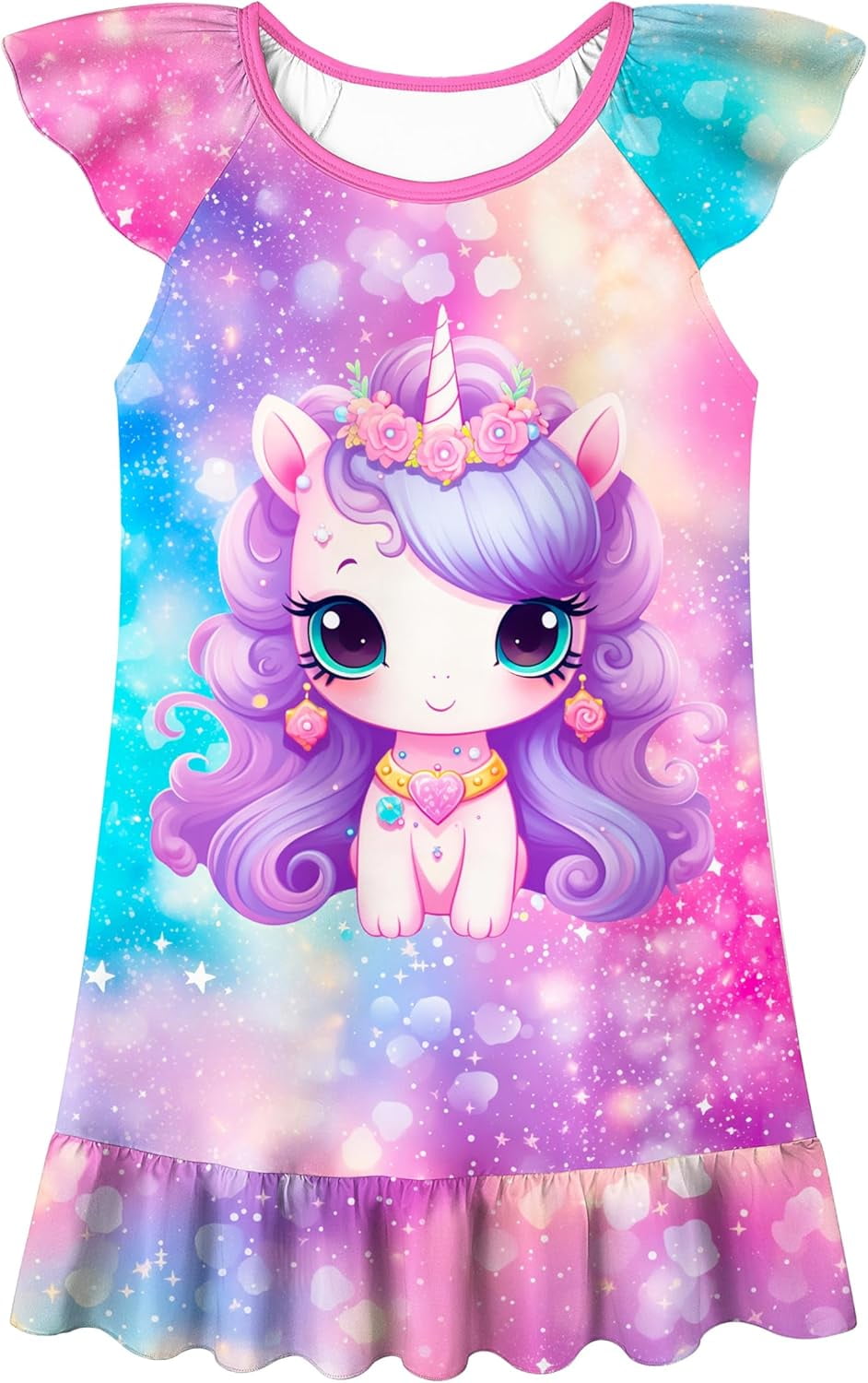 Girls Nightgown Night Dress Flutter Sleeve Sleepwear 3-10 Years Pajamas ...