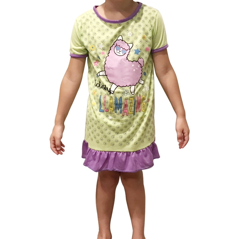Girls' Nightgown Pajama Short Sleeve Gown for Girls - Purple, Lime ...