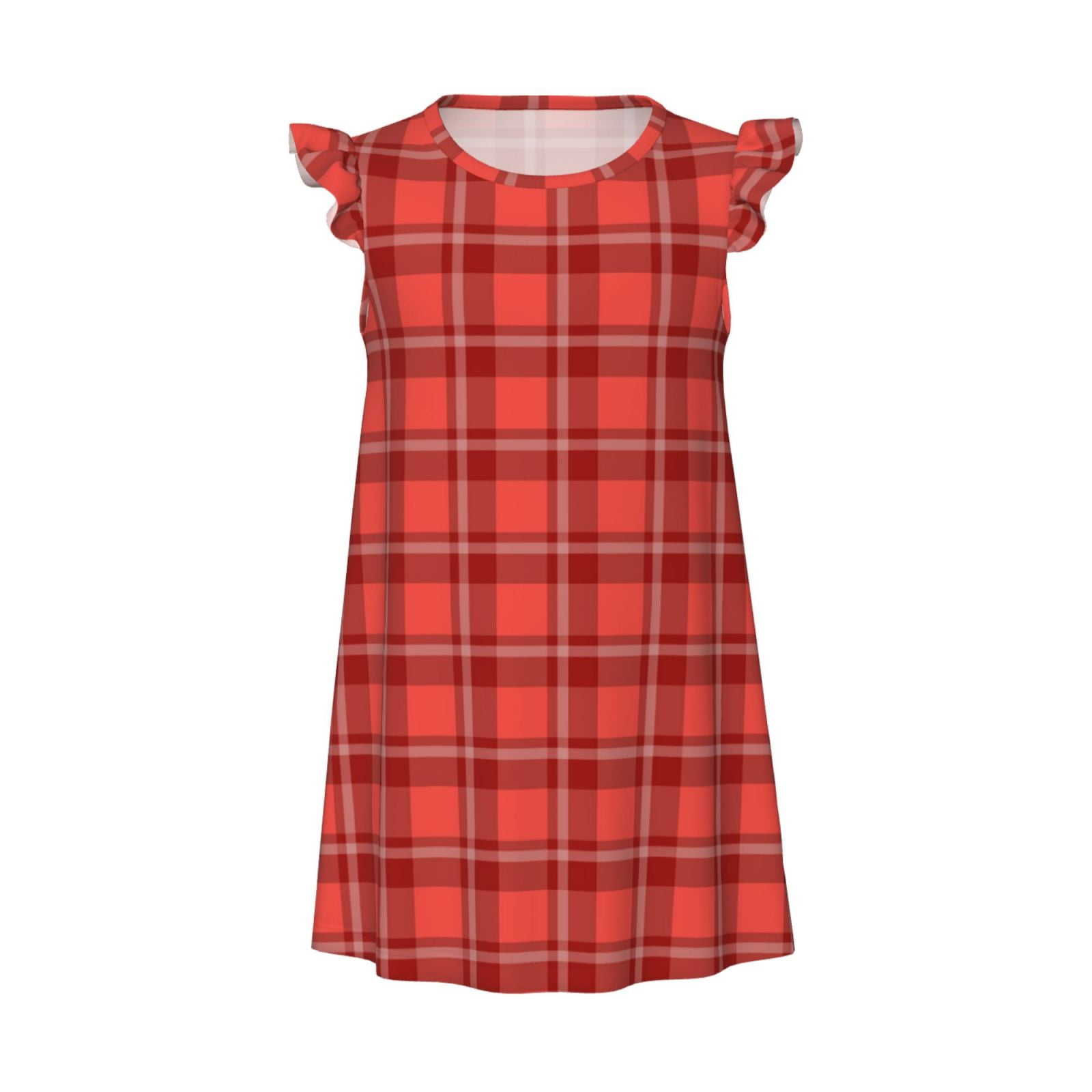Girls Nightgown bright red checkered Flutter Short Sleeves Night Dress ...