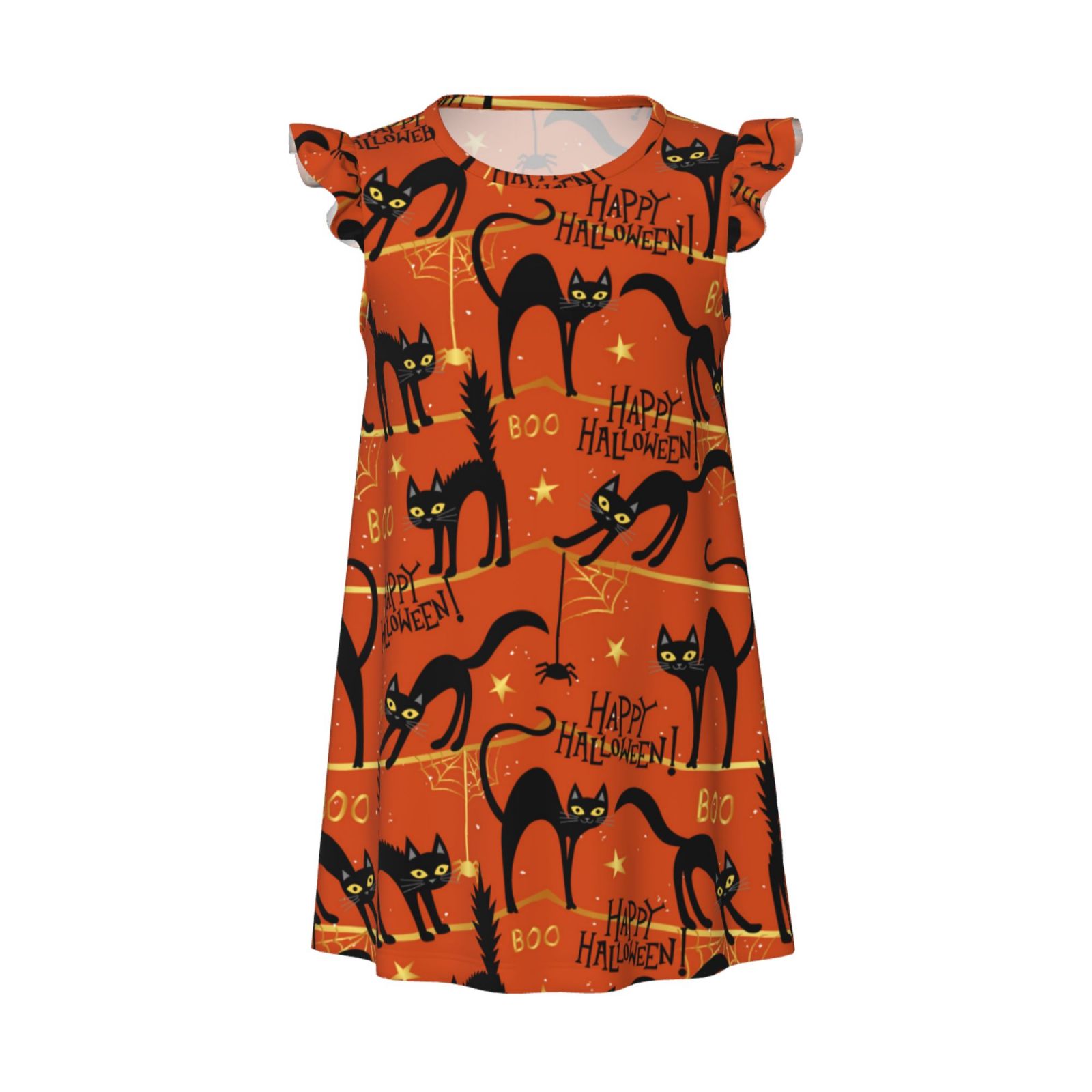 Girls Nightgown halloween elements cat Flutter Short Sleeves Night ...