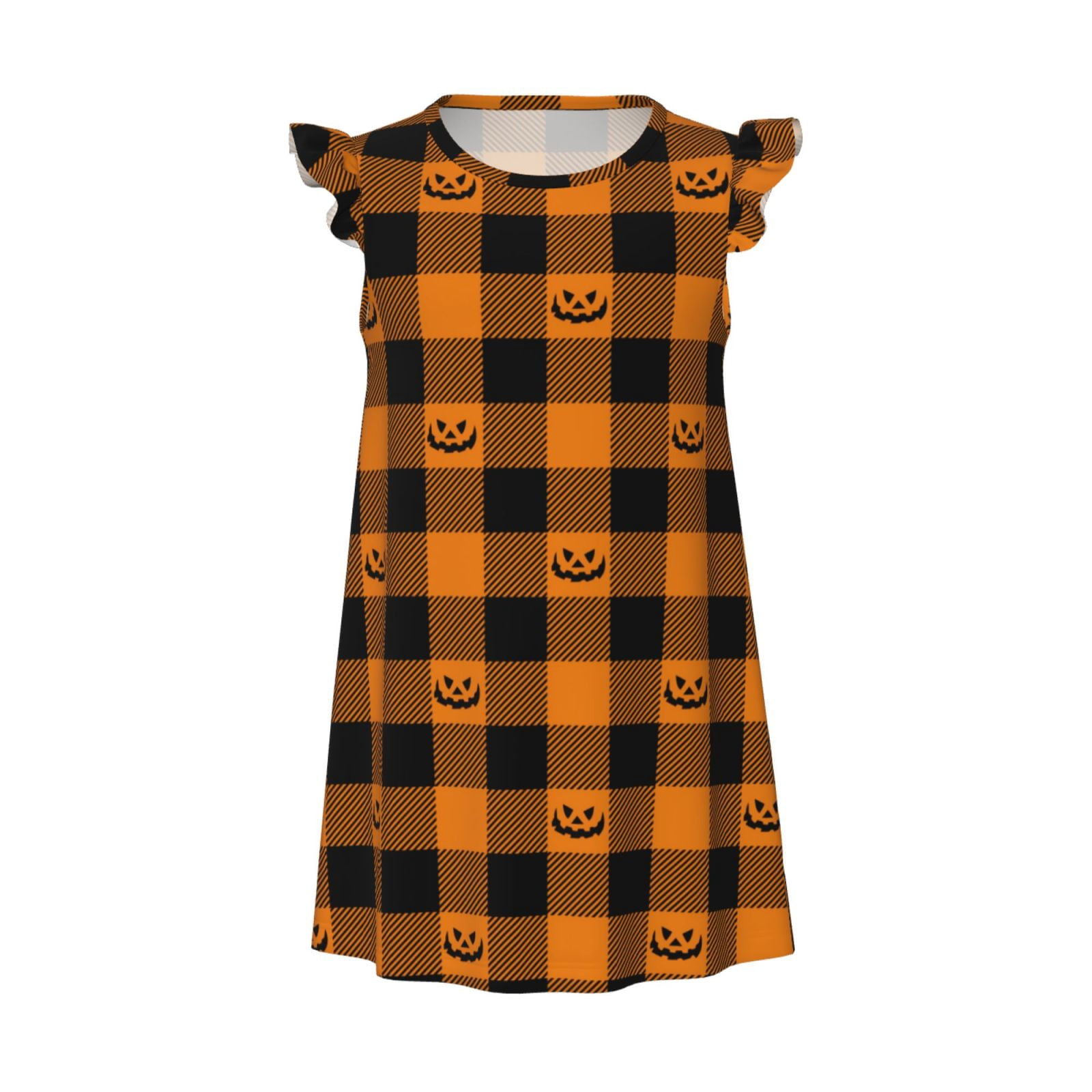 Girls Nightgown halloween elements plaid Flutter Short Sleeves Night ...