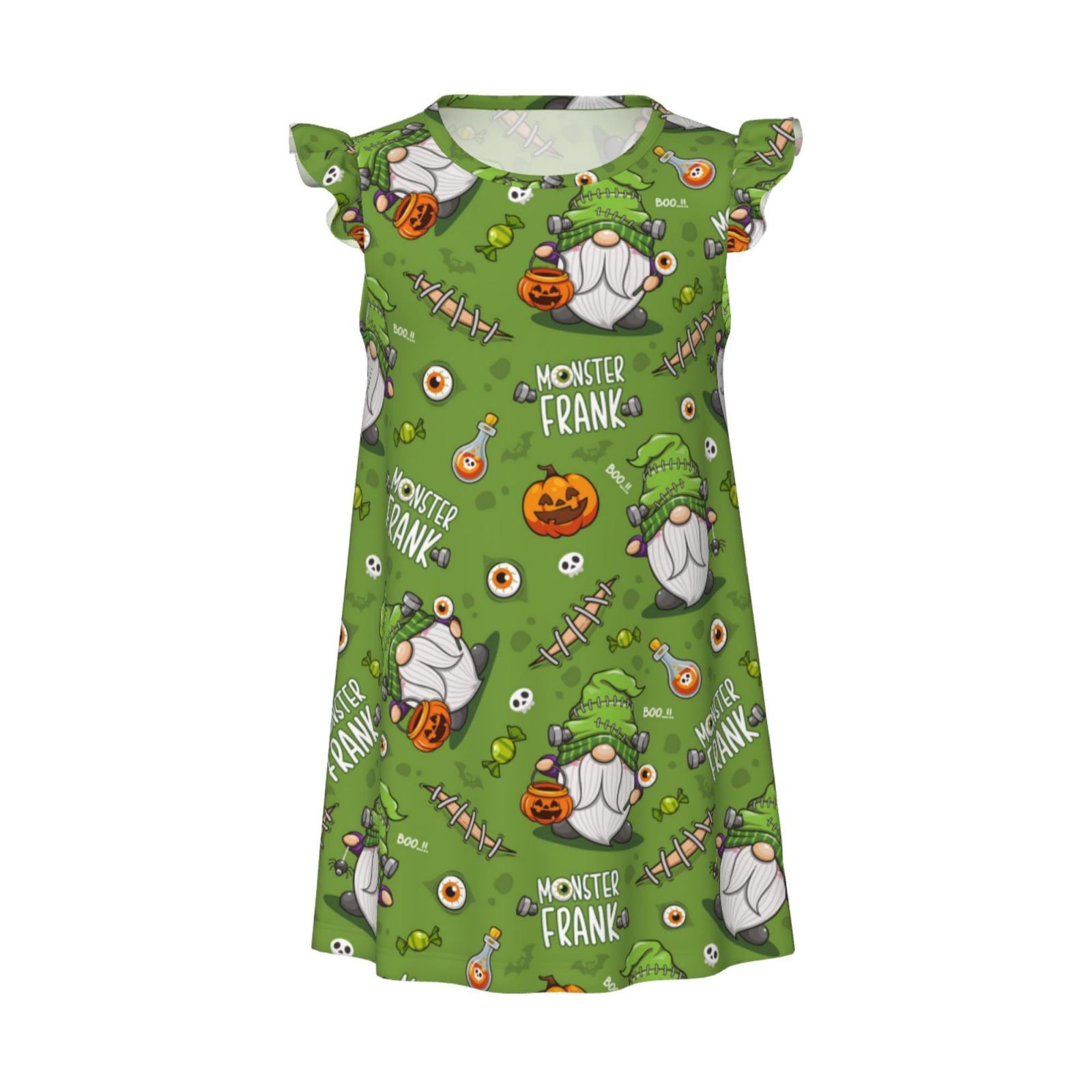 Girls Nightgown halloween gnome green Flutter Short Sleeves Night Dress ...