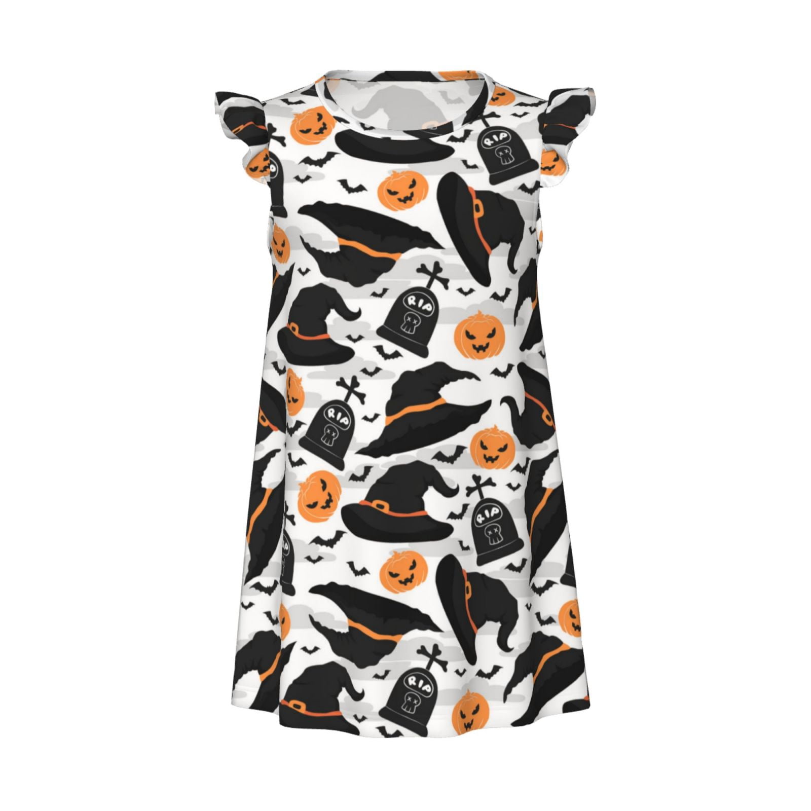 Girls Nightgown halloween hat Pattern Flutter Short Sleeves Night Dress ...