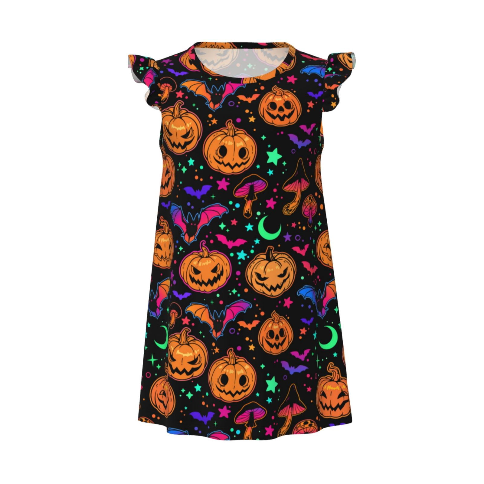 Girls Nightgown halloween pumpkin bat Flutter Short Sleeves Night Dress ...